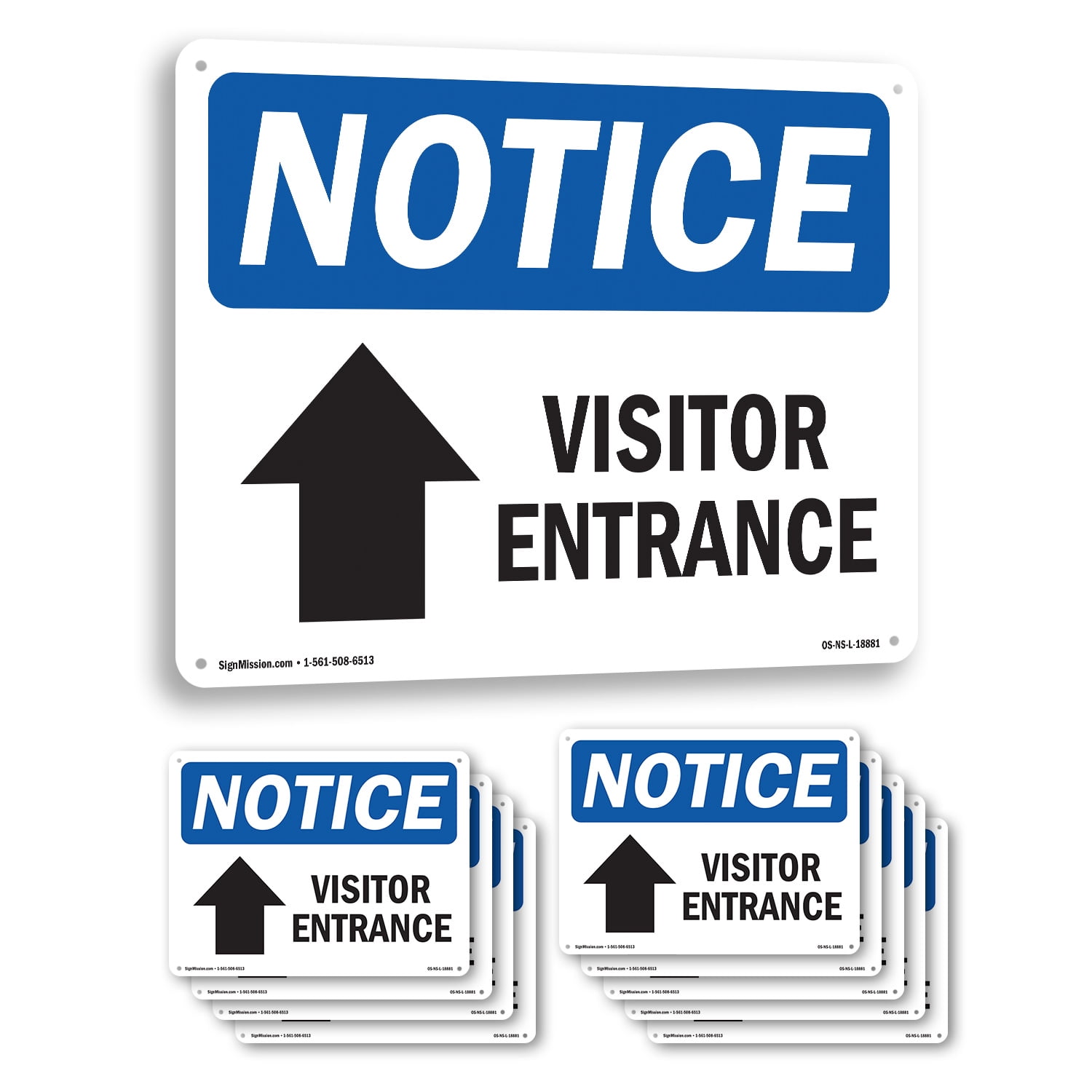 Visitor Entrance [Up Arrow] OSHA Notice Rigid Plastic Sign 10 Inch x 7 ...