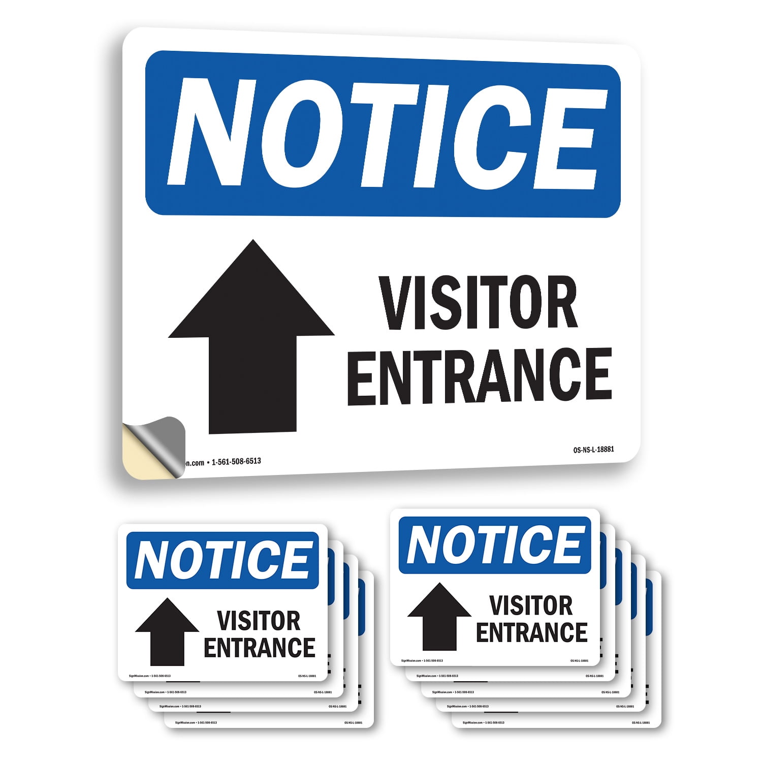 Visitor Entrance [Up Arrow] With Symbol OSHA Notice Vinyl Decal Label ...