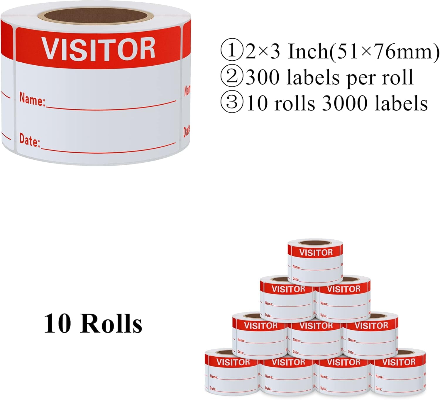 Visitor Pass Labels Name Identification Stickers Writable 2×3 Inch Red ...