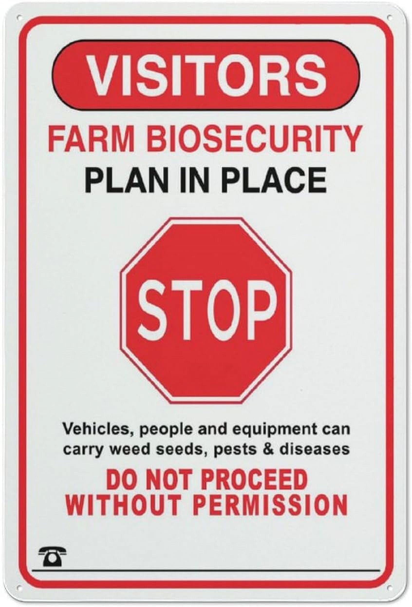 Visitors Farm Biosecurity Plan In Place Stop Sign 12X8 Inch Tin Sign ...