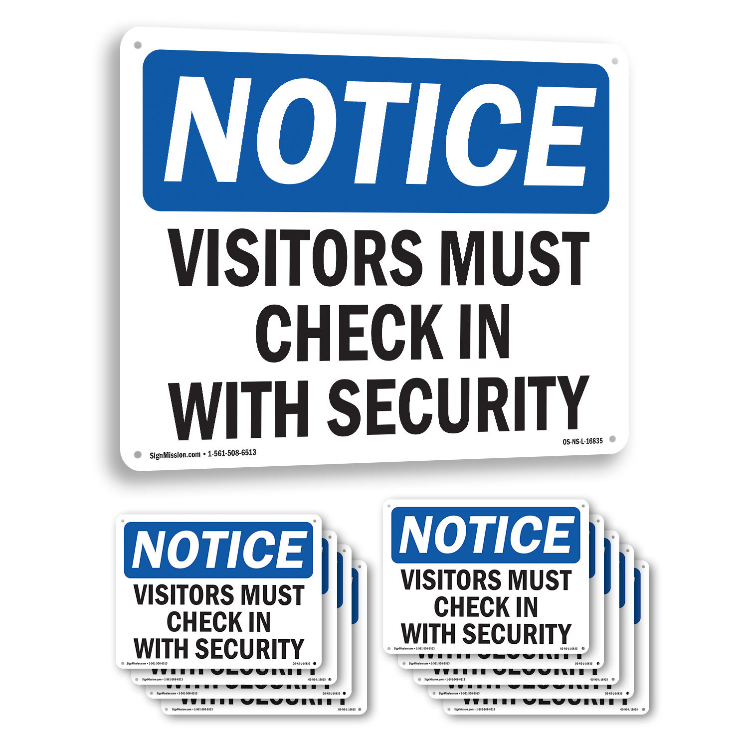 Visitors Must Check In With Security OSHA Notice Aluminum Sign 10 Inch ...