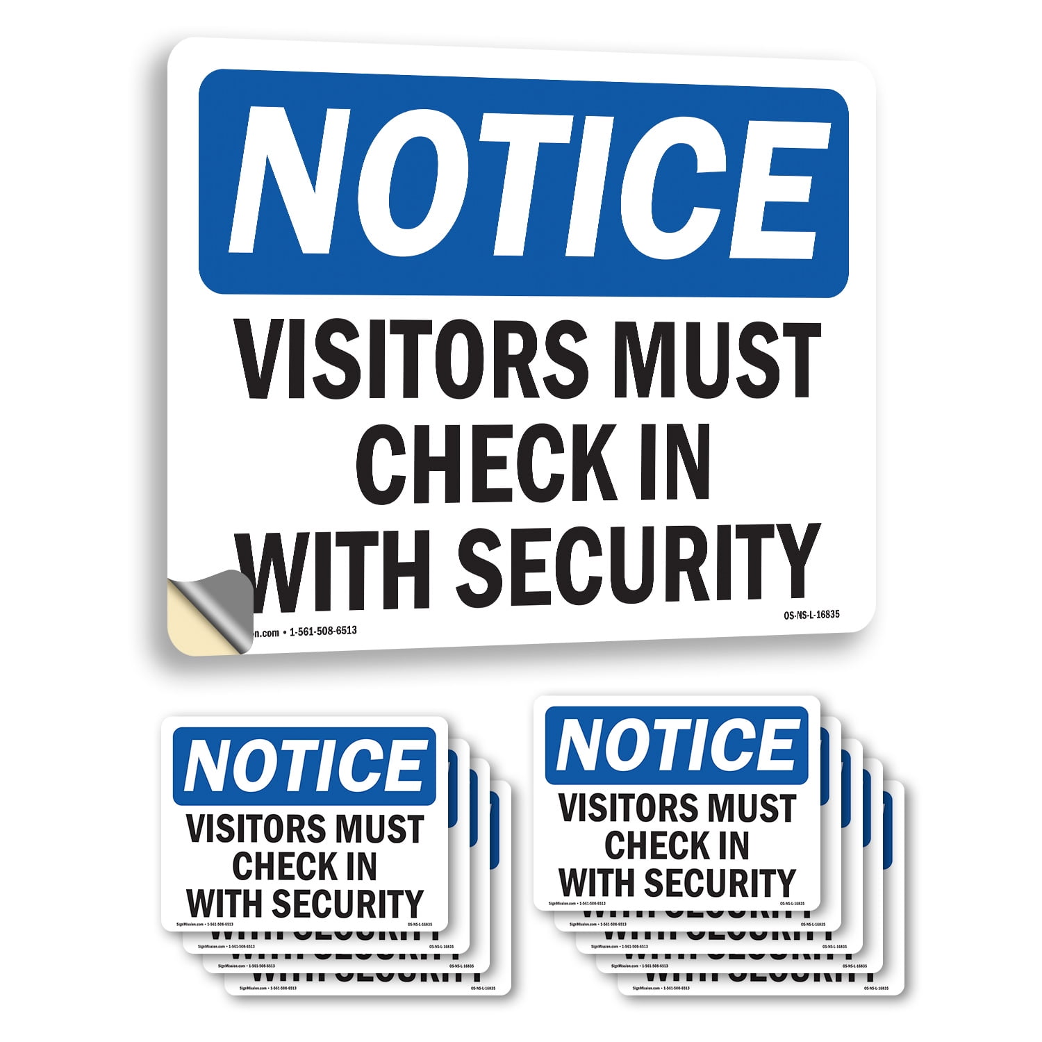 Visitors Must Check In With Security OSHA Notice Vinyl Decal Label 10 ...