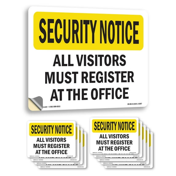 Visitors Must Register OSHA Security Notice Vinyl Decal Label 18 Inch x 12 Inch - 10 Pack ...