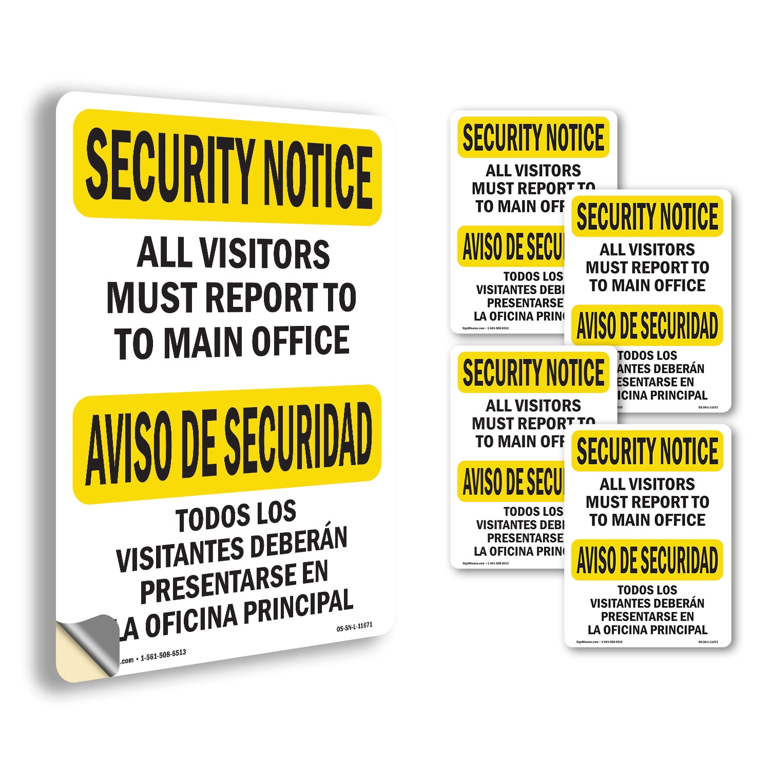 Visitors Must Report Bilingual OSHA Security Notice Vinyl Decal Label ...