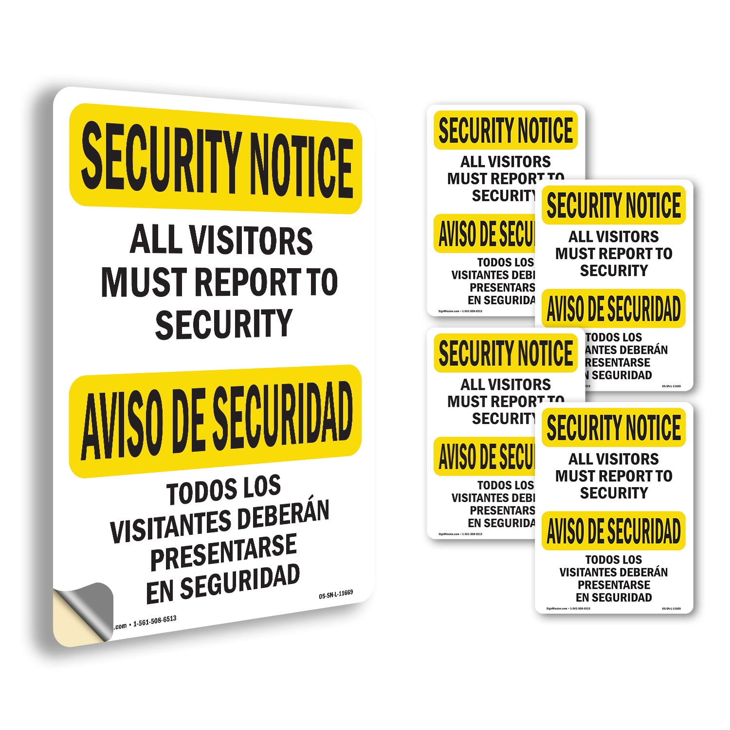 Visitors Must Report Bilingual OSHA Security Notice Vinyl Decal Label ...