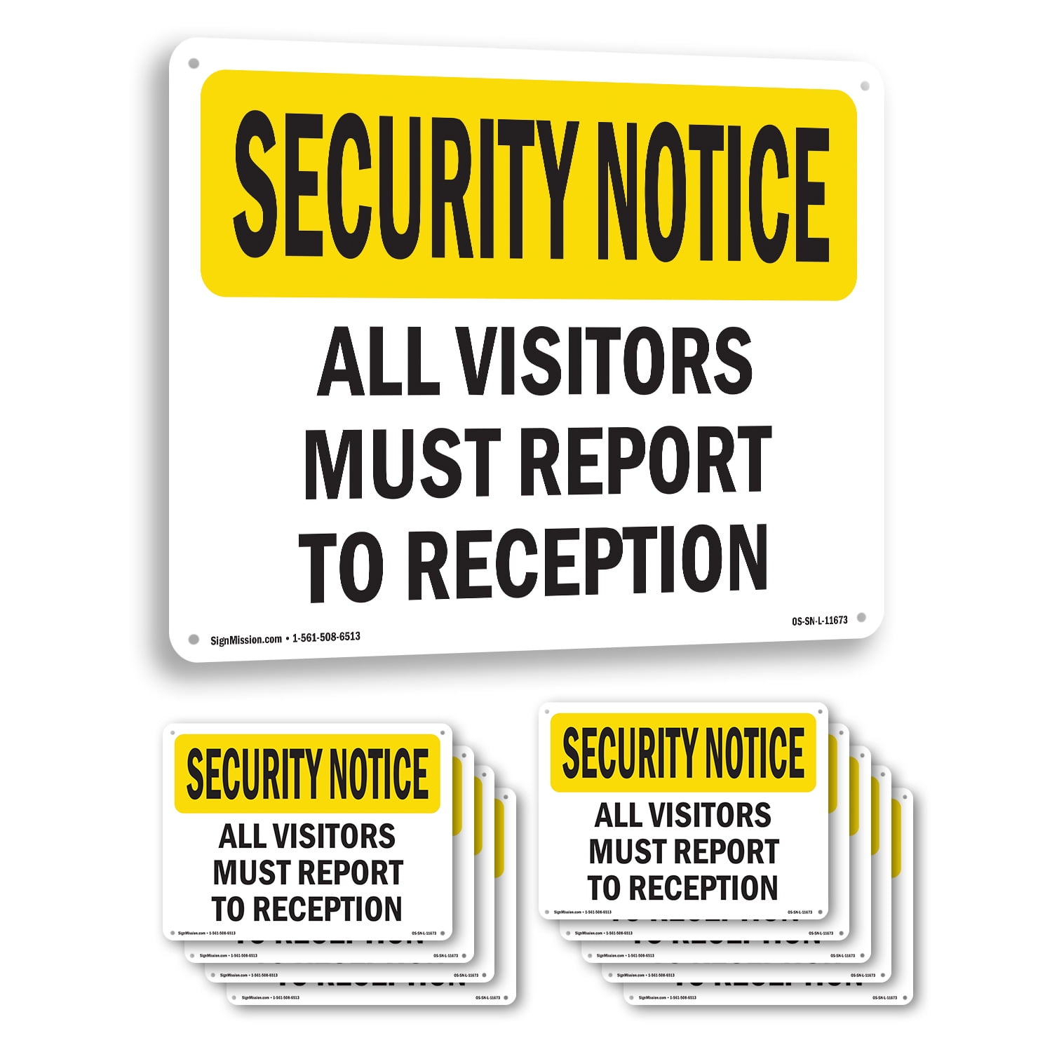 Visitors Must Report To Reception OSHA Security Notice Aluminum Sign 18 ...
