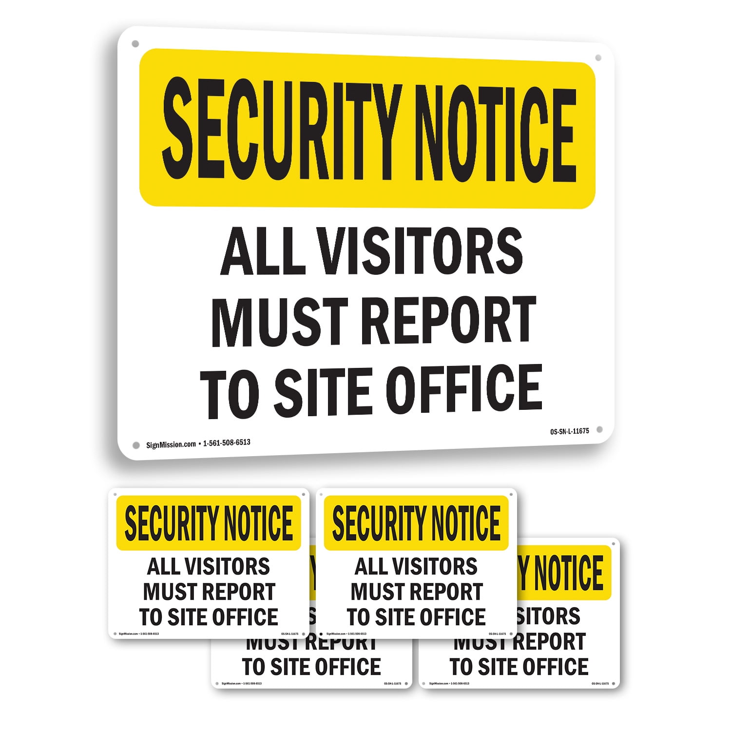 Visitors Must Report To Site Office OSHA Security Notice Rigid Plastic ...