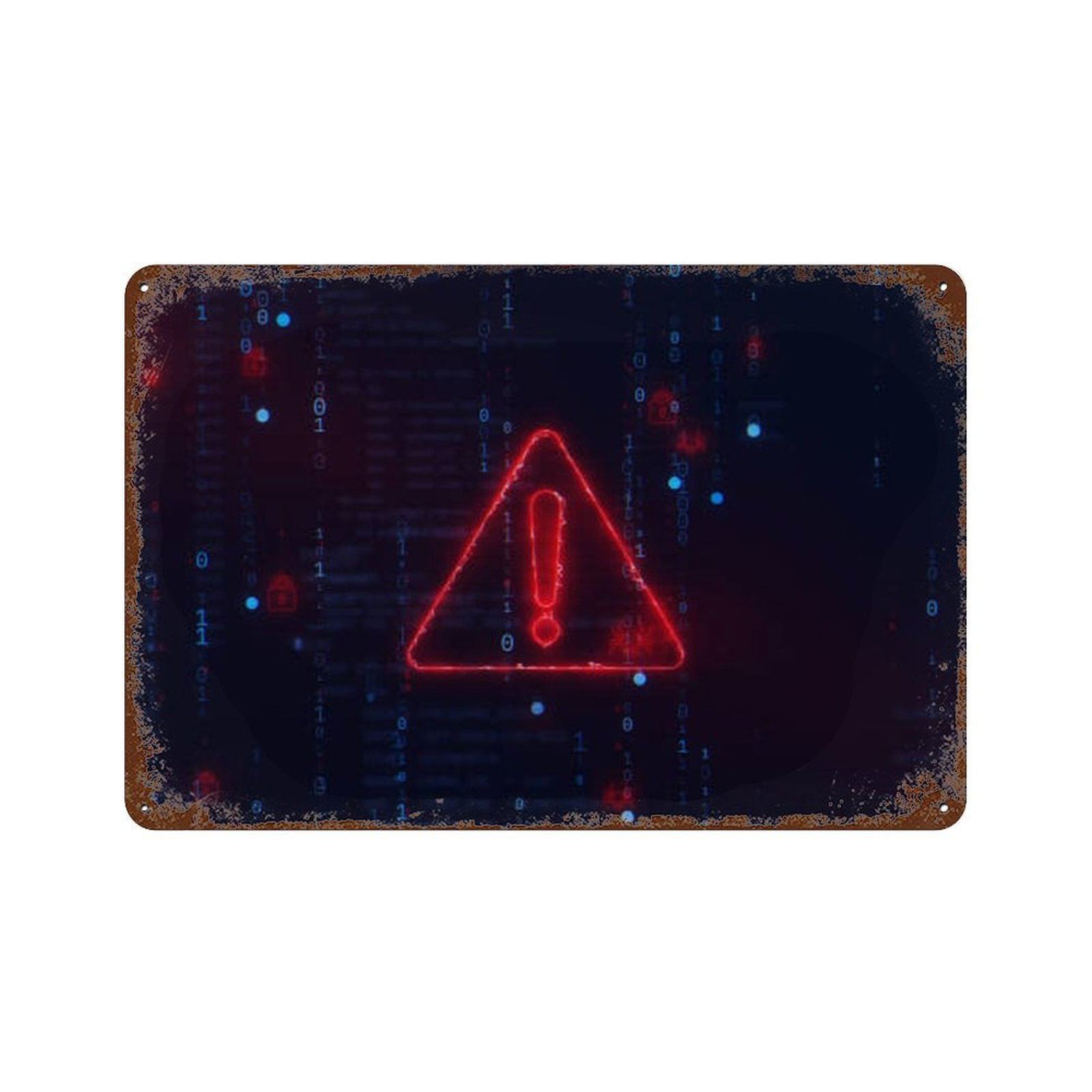 Neon - Style Red Warning Triangle on Digital Binary Background Metal ...