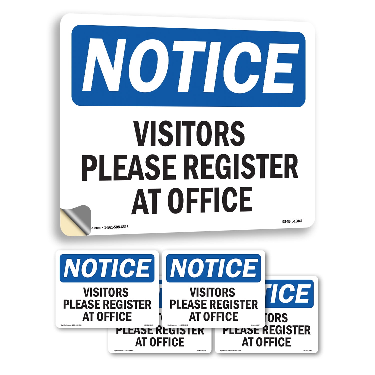 Visitors Please Register At Office OSHA Notice Vinyl Decal Label 10 ...