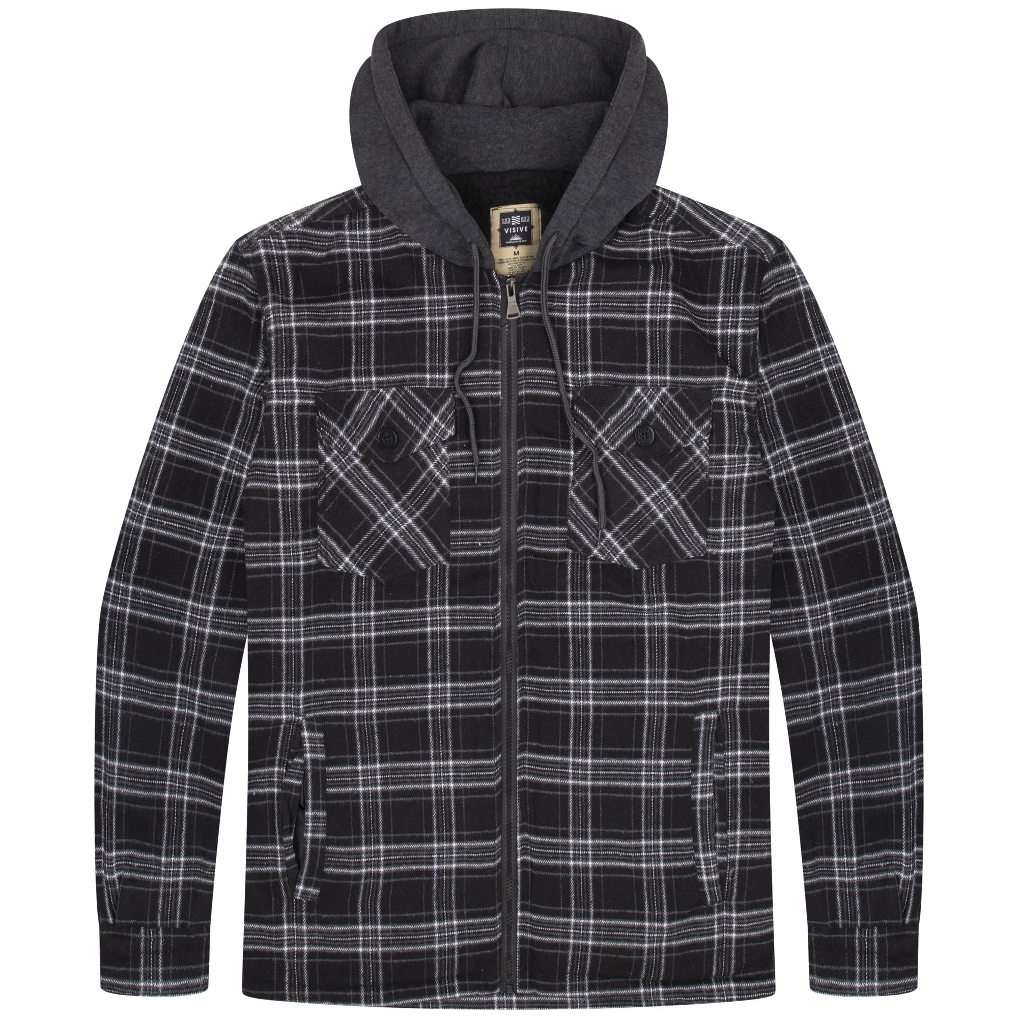 Visive Big Mens Heavy Sherpa Zip Up Lined Flannel Jacket with Hood ...
