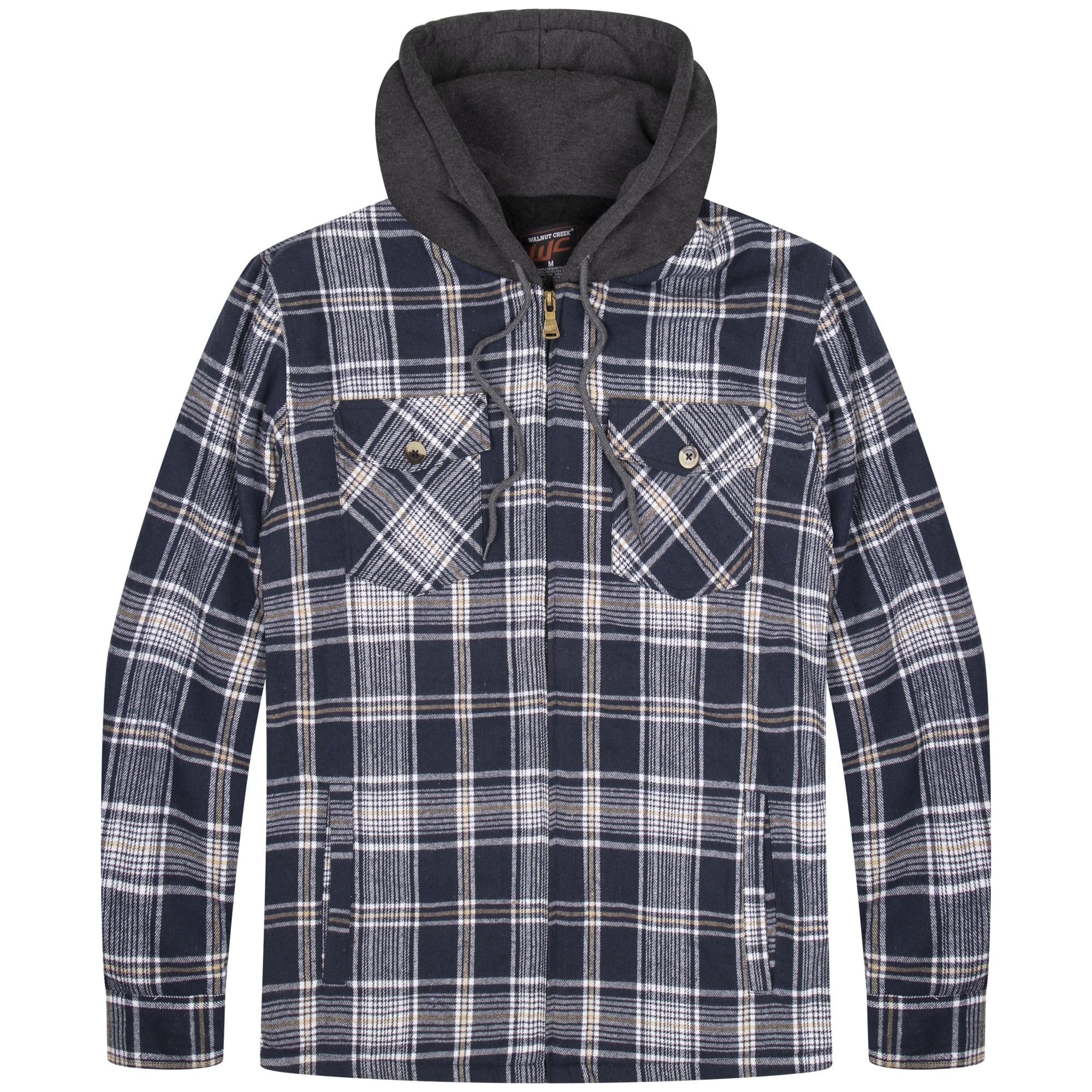 Visive Big Mens Heavy Sherpa Zip Up Lined Flannel Jacket with Hood ...