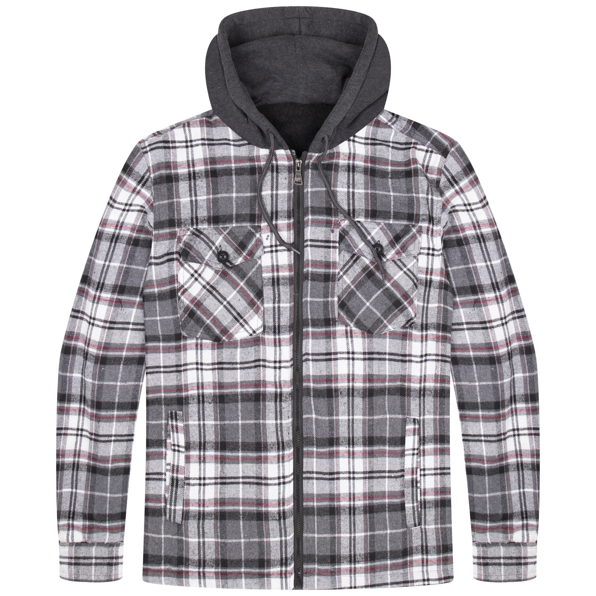Visive Big Mens Heavy Sherpa Zip Up Lined Flannel Jacket with Hood ...