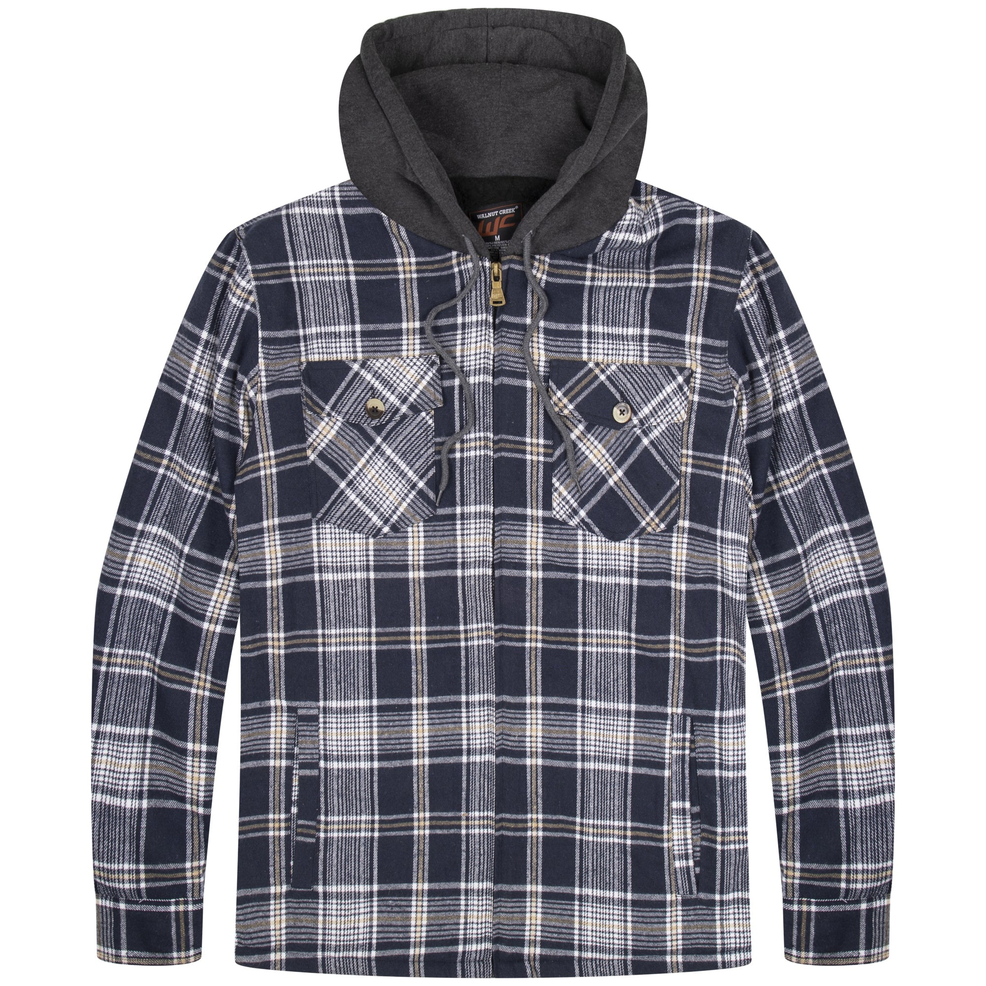 Visive Big Mens Heavy Sherpa Zip Up Lined Flannel Jacket with Hood ...