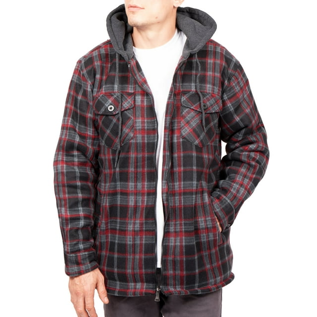 Visive Men's Sherpa Hood Insulated Lined Fleece Plaid Flannel Jacket ...