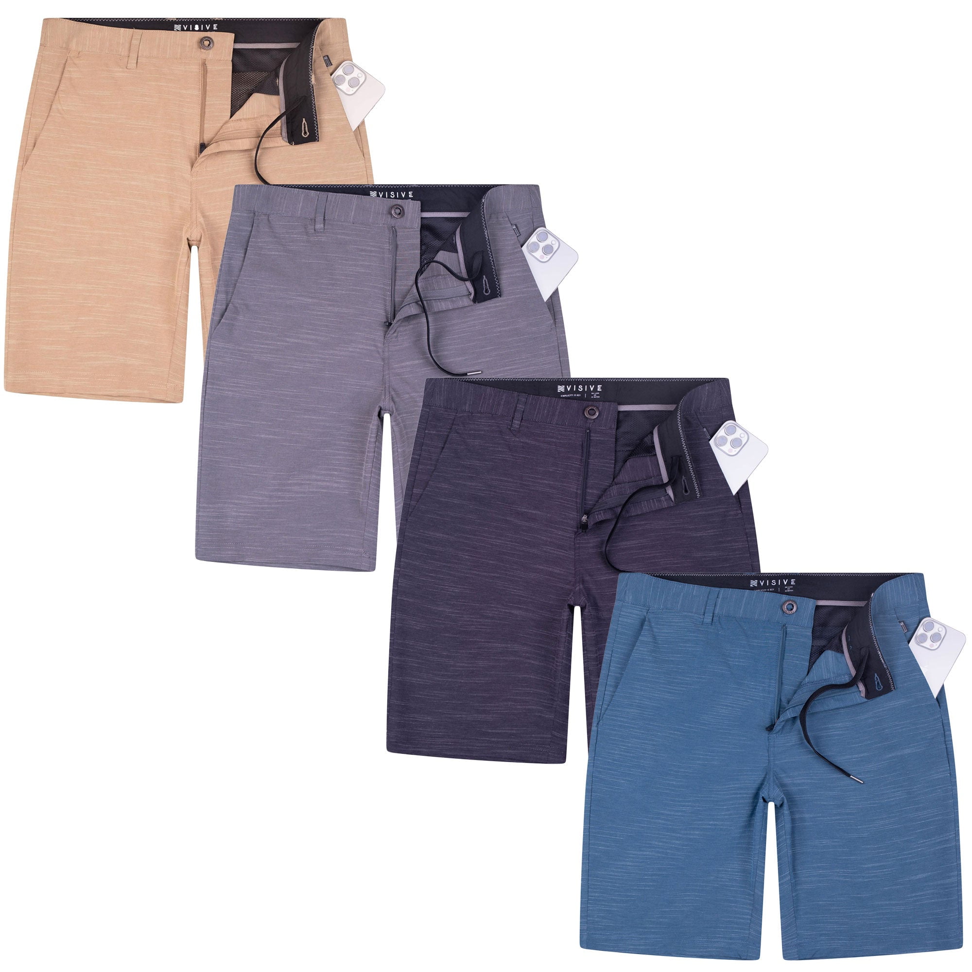 Visive Men's Hybrid Shorts - (Pack of 4) Quick-Dry, Stretch Fabric - Chino Golf Shorts & Swim ...
