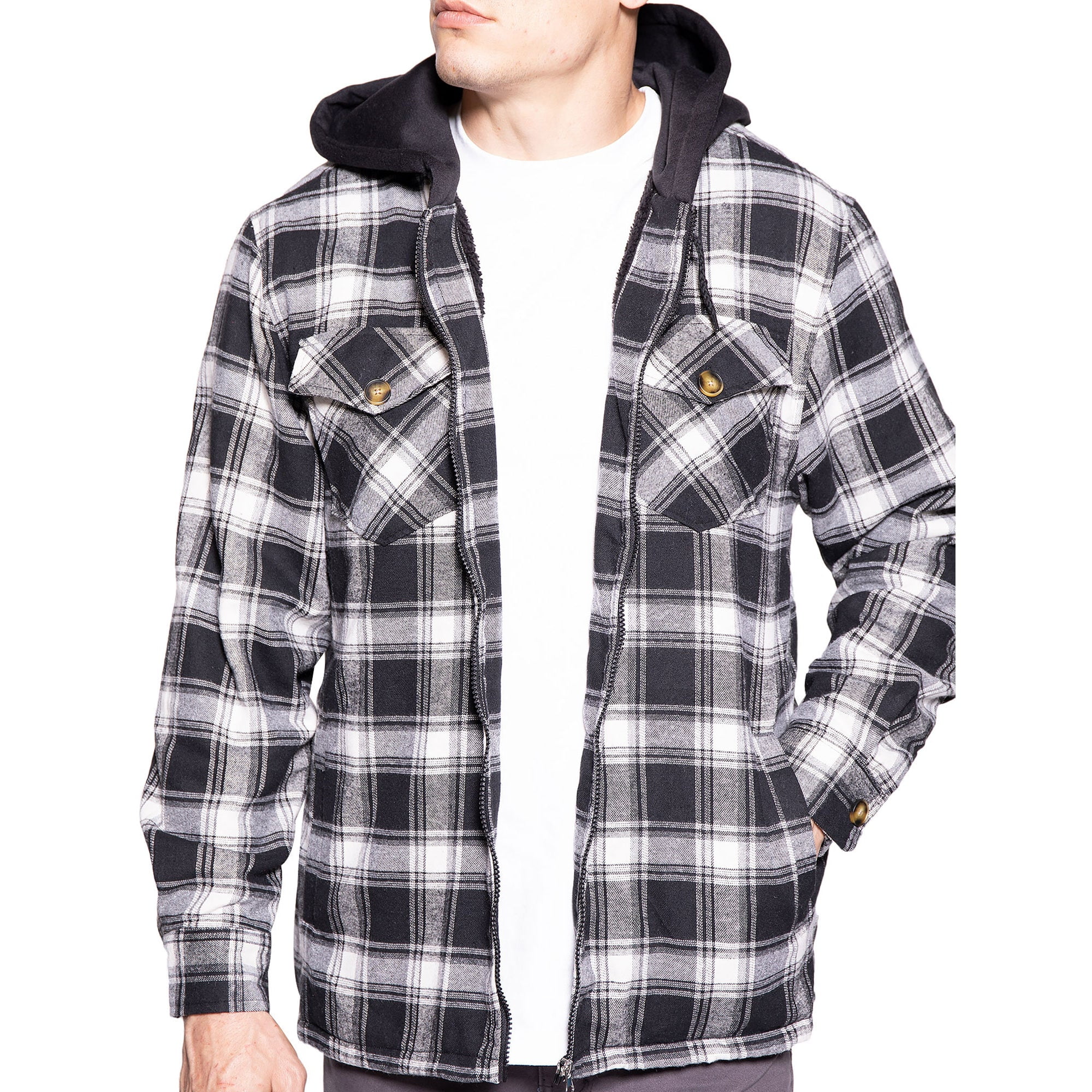 Visive Men's Sherpa-Lined Flannel Hoodie Jacket - Warm Zip-Up Layer for ...