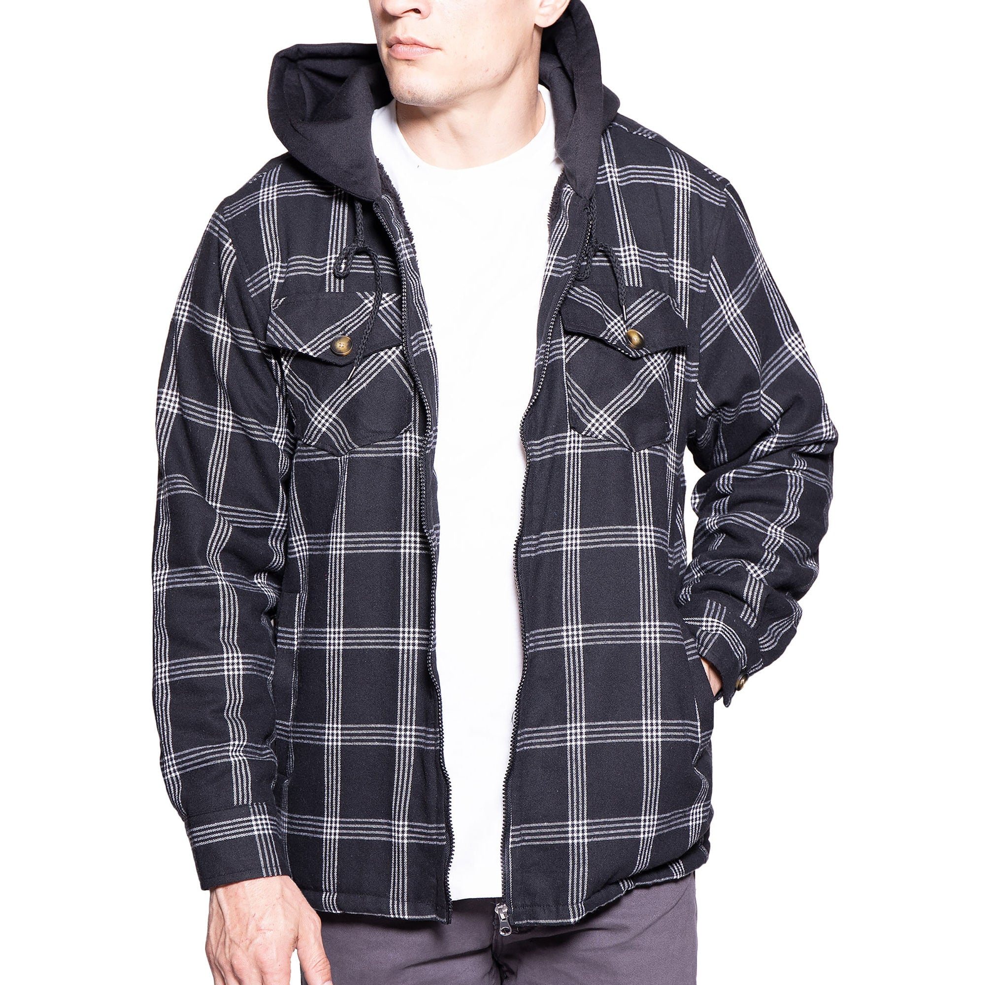 Visive Men's Sherpa-Lined Flannel Hoodie Jacket - Warm Zip-Up Layer for ...