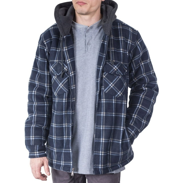 Visive Men's Sherpa-Lined Flannel Hoodie Jacket - Warm Zip-Up Layer for ...