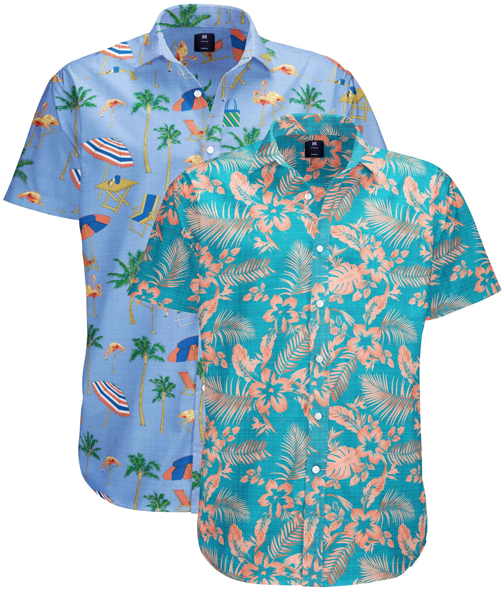 Visive Men's Stylish Hawaiian 2 Pack Button Down Short Sleeve Shirt ...