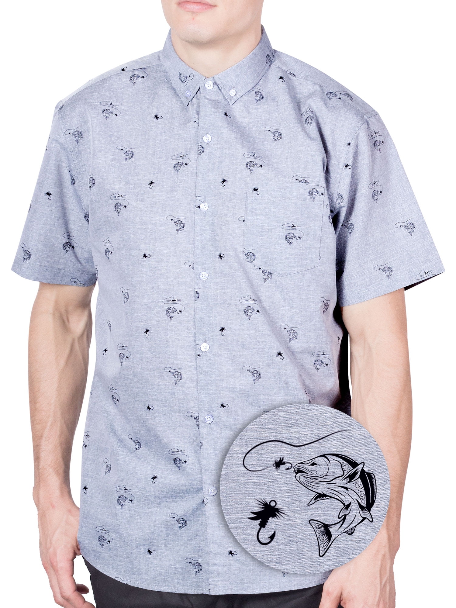 Men’s Fishing & Shark Button Up Shirt – Funny Fish Print Short Sleeve ...