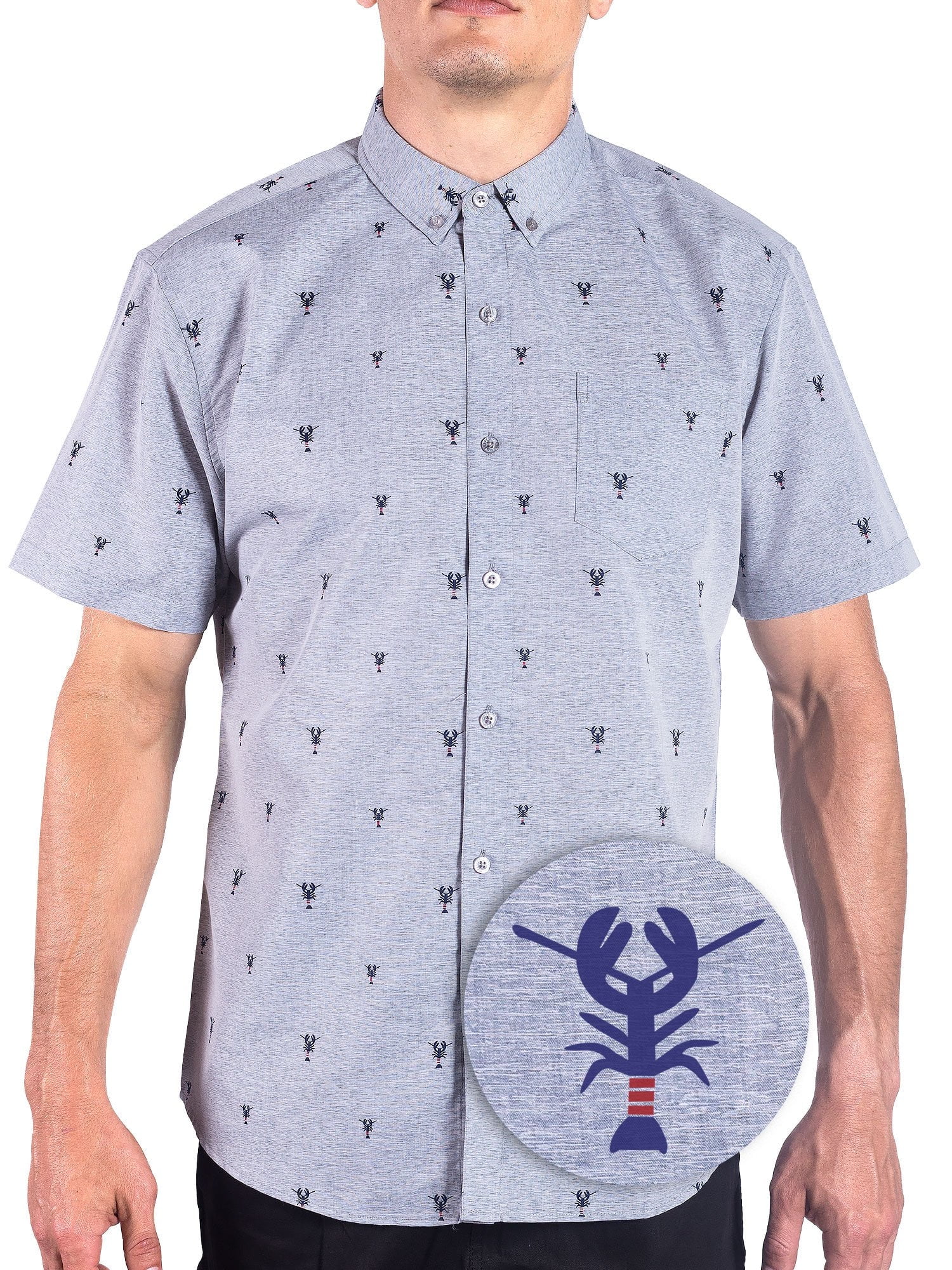 Men’s Lobster Print Short Sleeve Button Up Shirt – Casual Coastal Top ...