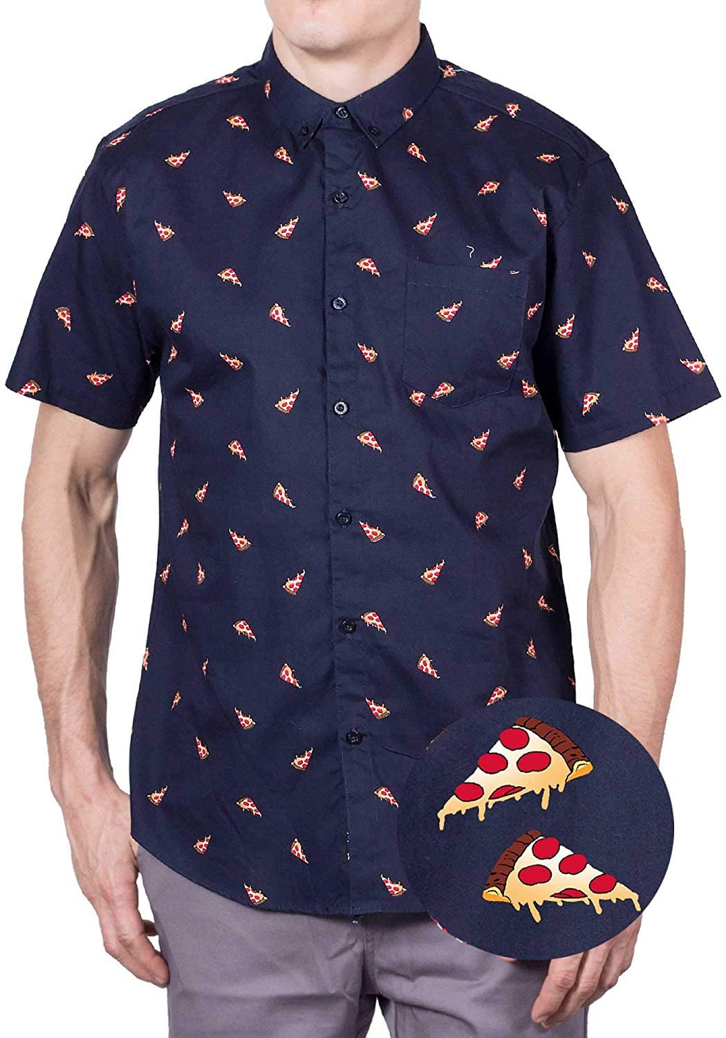 Visive Mens Big And Tall Short Sleeve Button Shirt, Printed Pizza ...