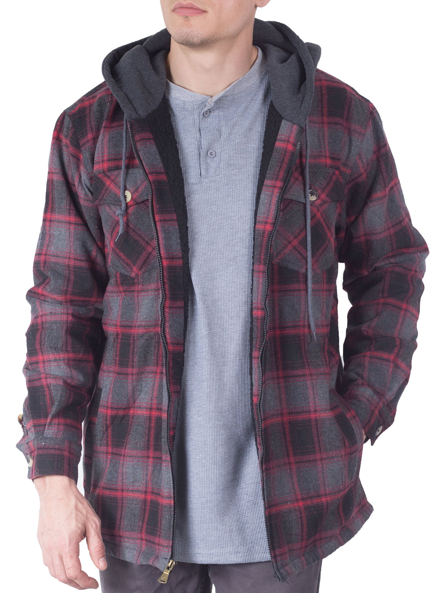Visive Mens Heavy Sherpa-Lined Flannel Zip-Up Fleece Hoodie Jacket ...