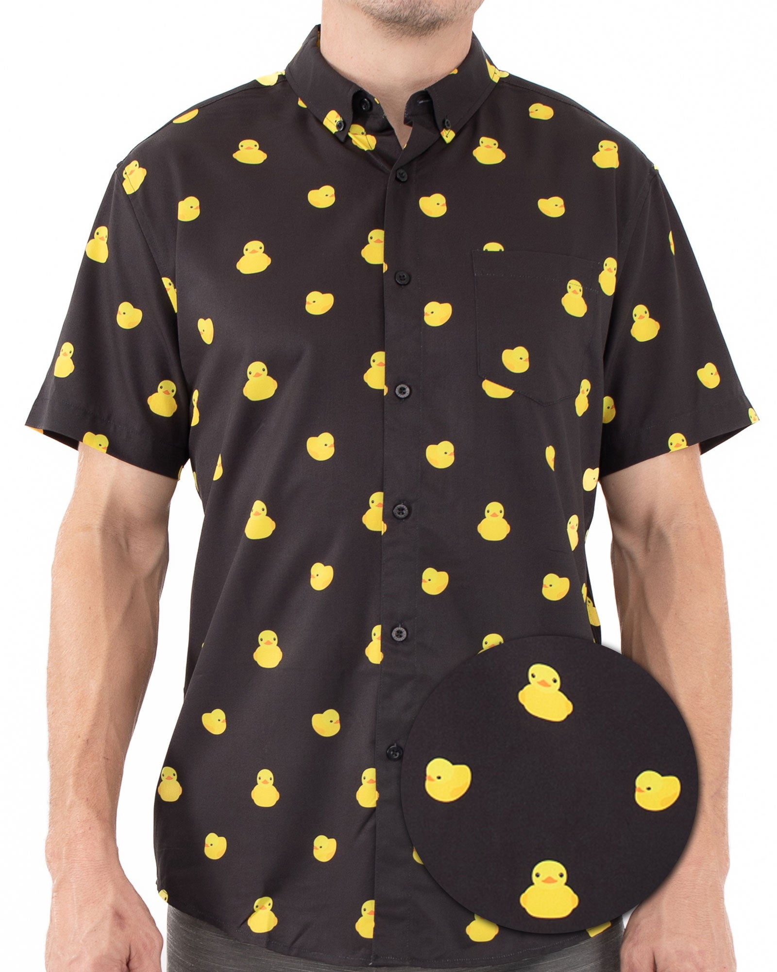 Men’s Rubber Duck Button Up Shirt – Funny Novelty Ducky Print Top ...