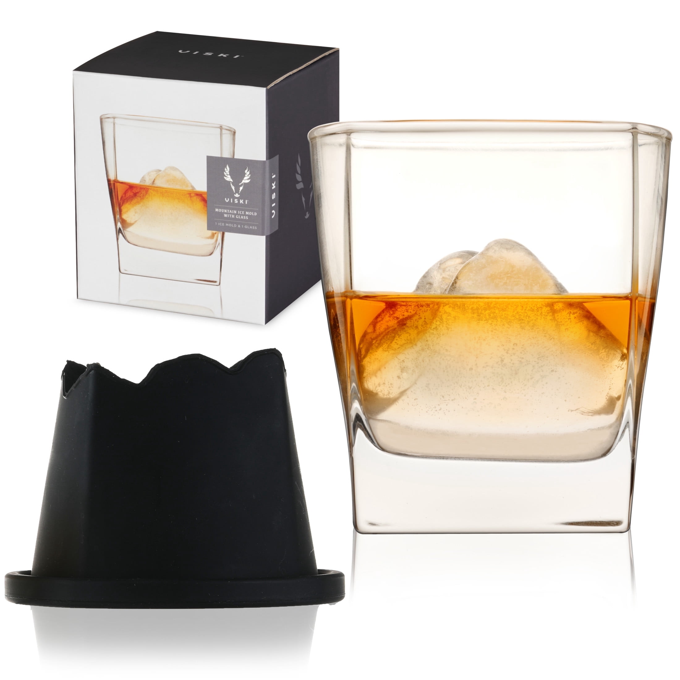 Viski 2-Piece Mountain Ice Mold with Whiskey Glass Set, Party Gifts for ...