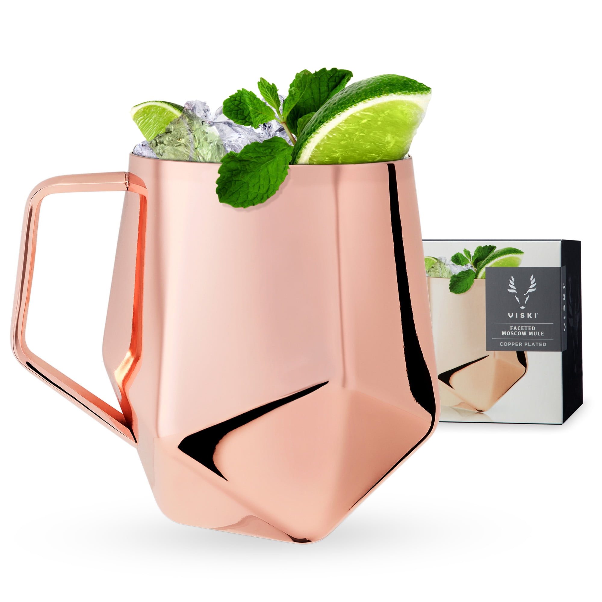 Viski Faceted Moscow Mule Mug, Copper Cocktail Glasses, Stainless Steel ...