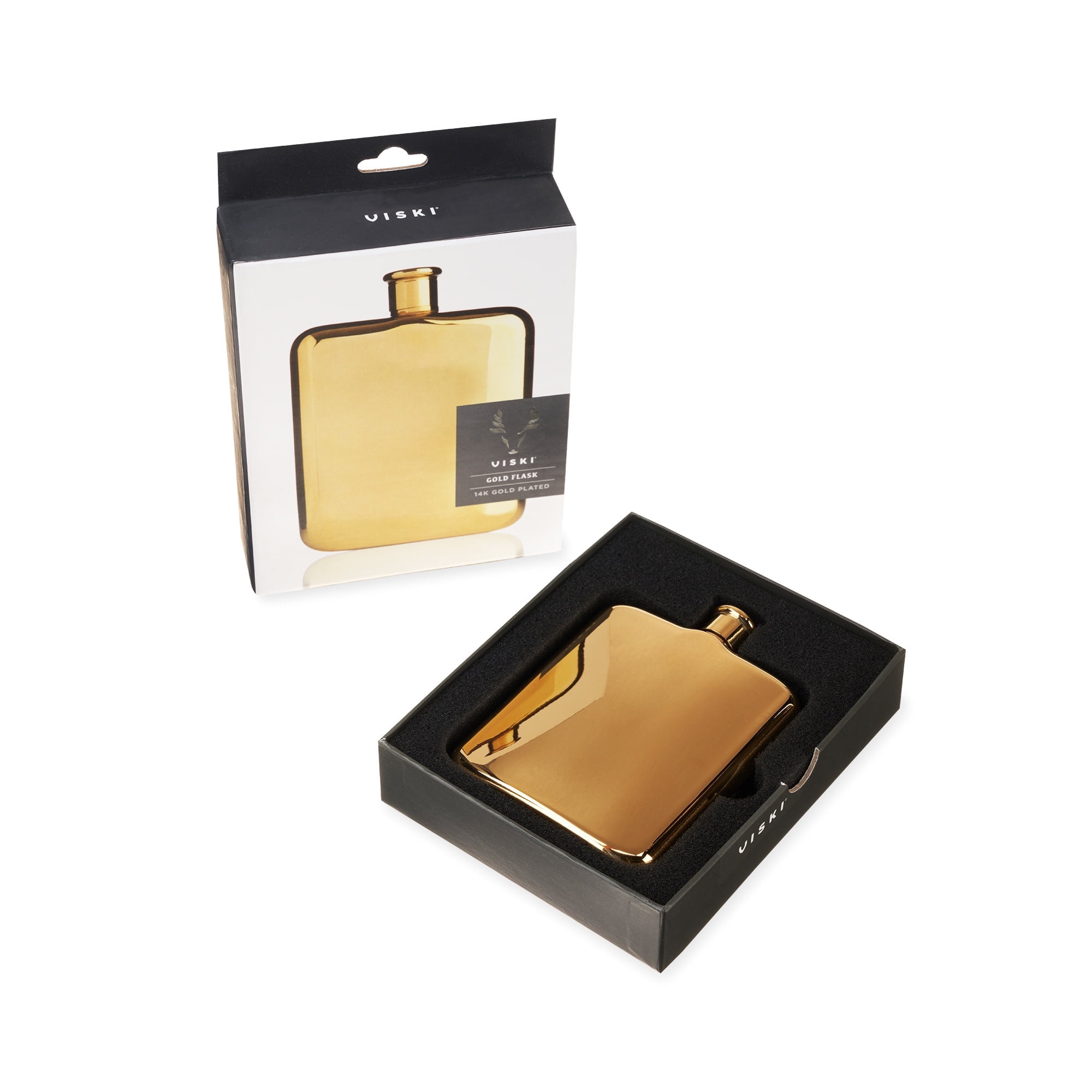 Viski 14K Gold Plated Stainless Steel Flask 6 oz for Whiskey & Vodka ...