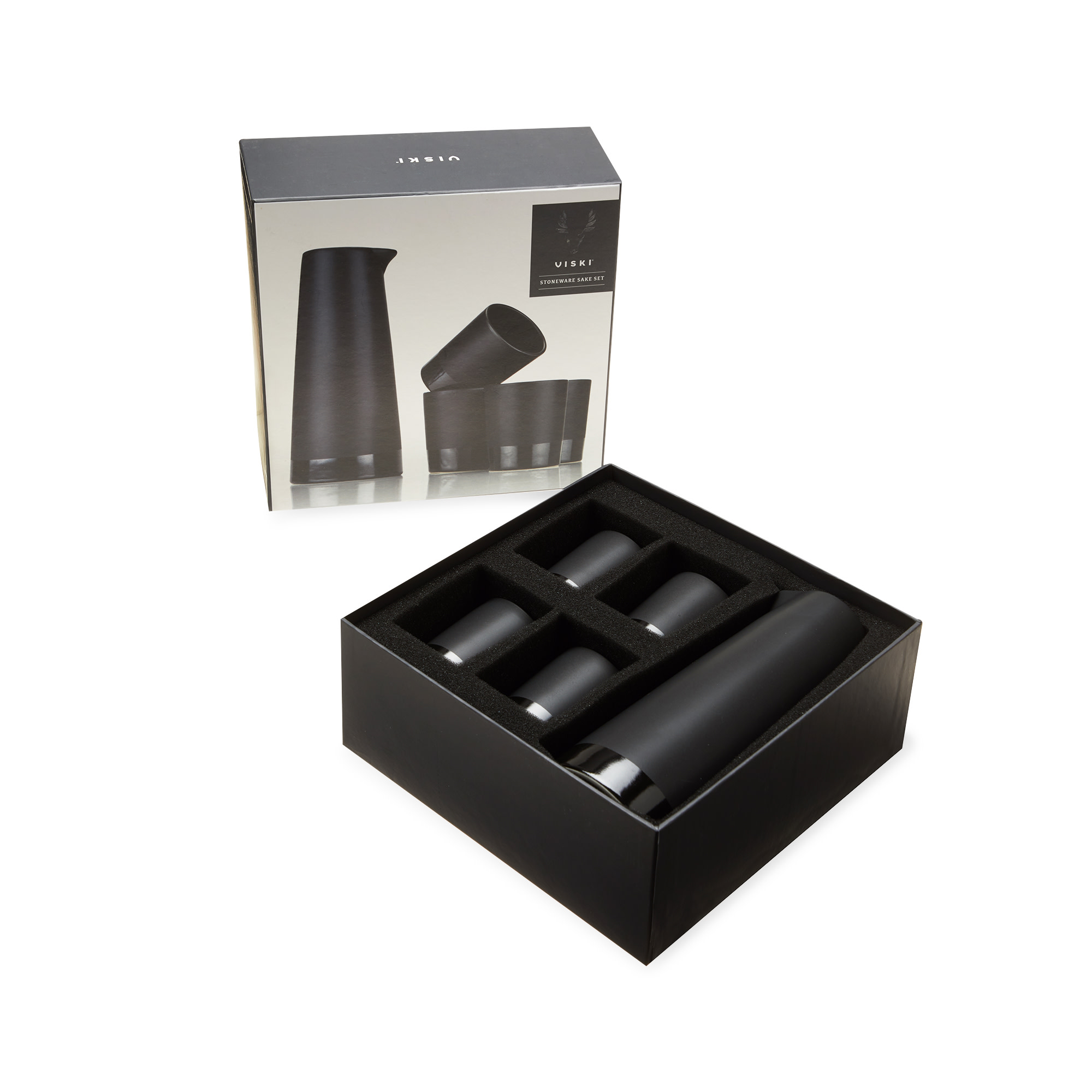 Viski Harrison Sake Gift Set - Matte Black Stoneware, 4 3 Oz Cups & 15 ...
