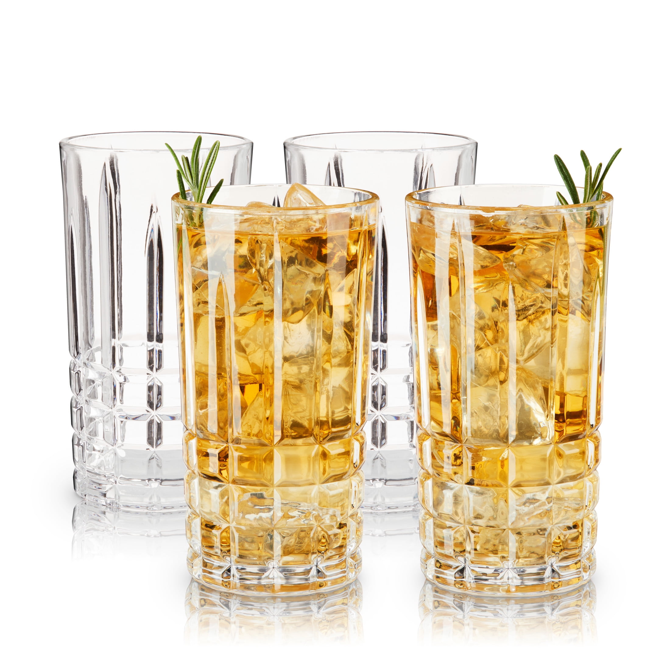 Viski Modern Highland Highball Crystal Glasses, Square Cut, Set of 4 ...