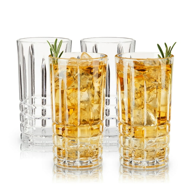 Viski Modern Highland Highball Crystal Glasses, Square Cut, Set of 4 ...