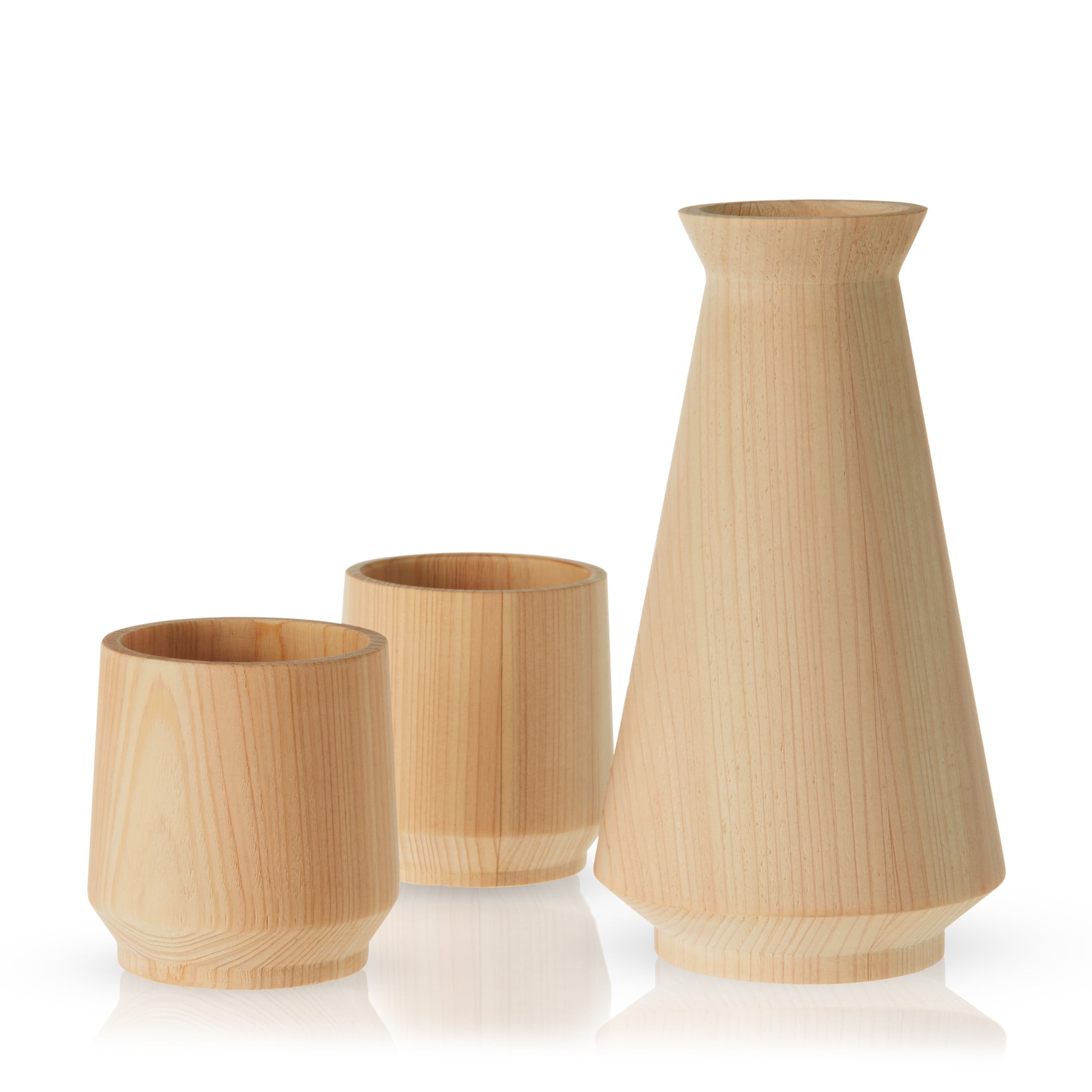 Viski Hinoki Cypress 3 Piece Japanese Sake Set, 2 Wooden Cups and ...