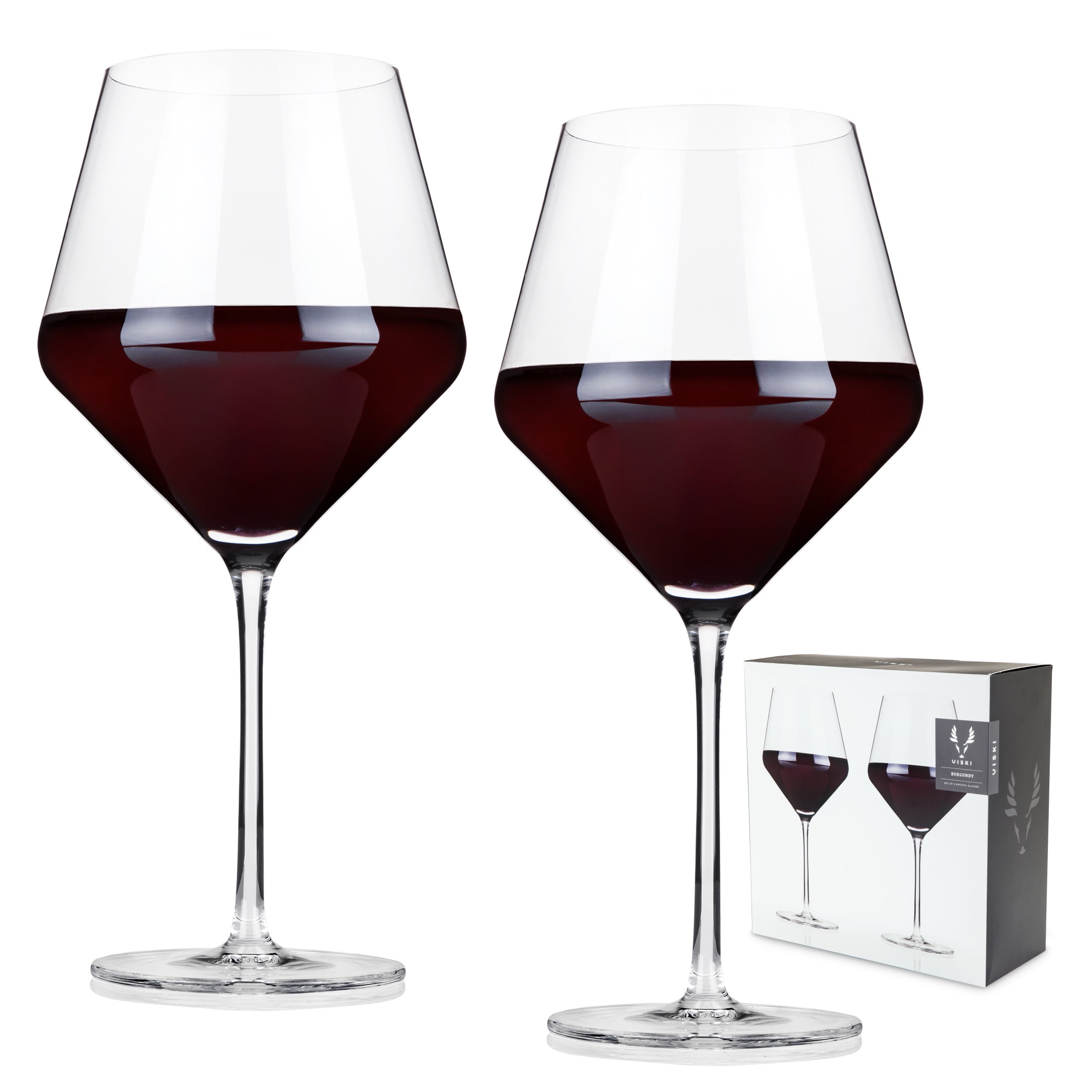 Viski Raye Crystal Angled Burgundy Glasses - Flat Bottom Red Wine Gift ...