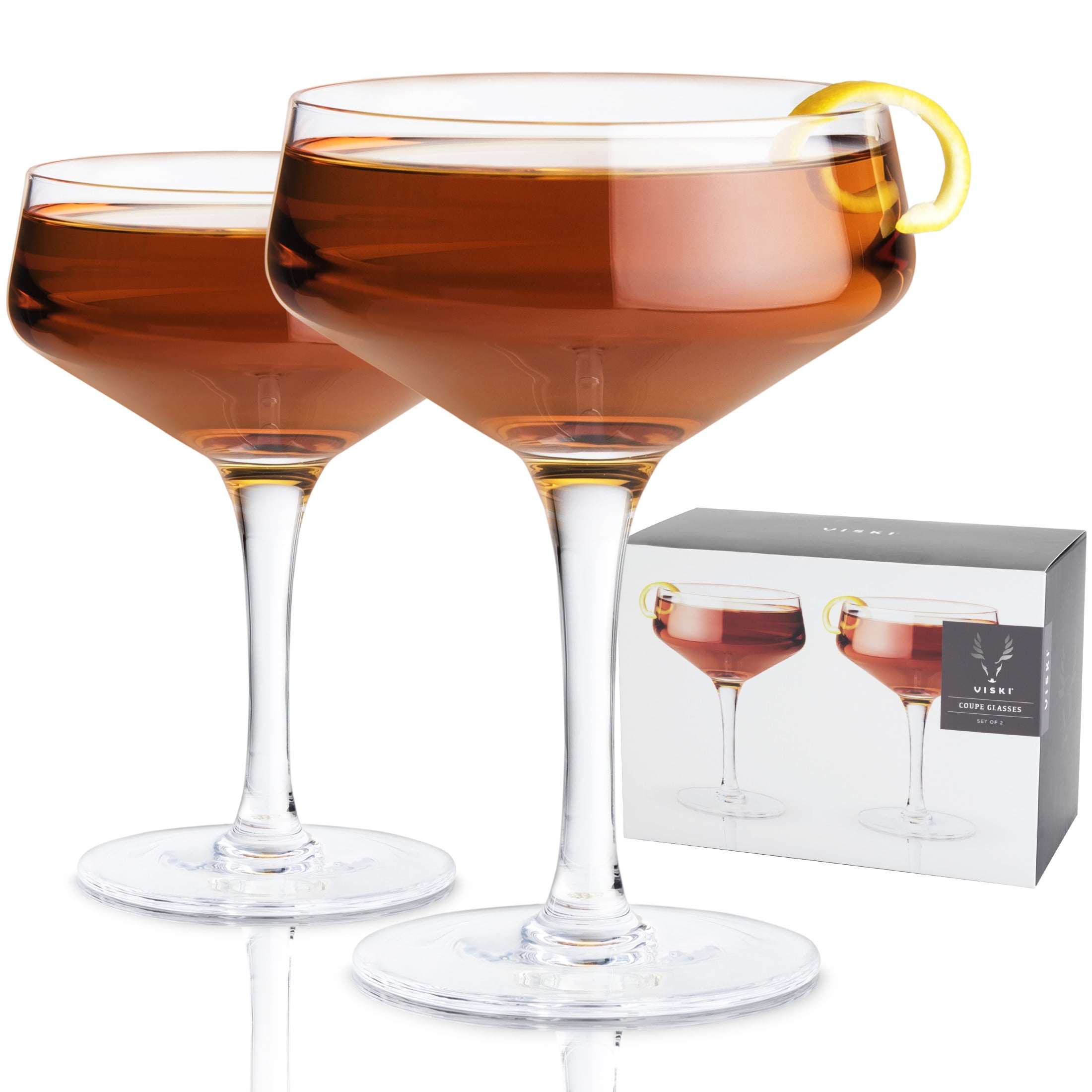 Viski Elegant Glassware Drinking Set - Raye Crystal Angled Stemmed ...