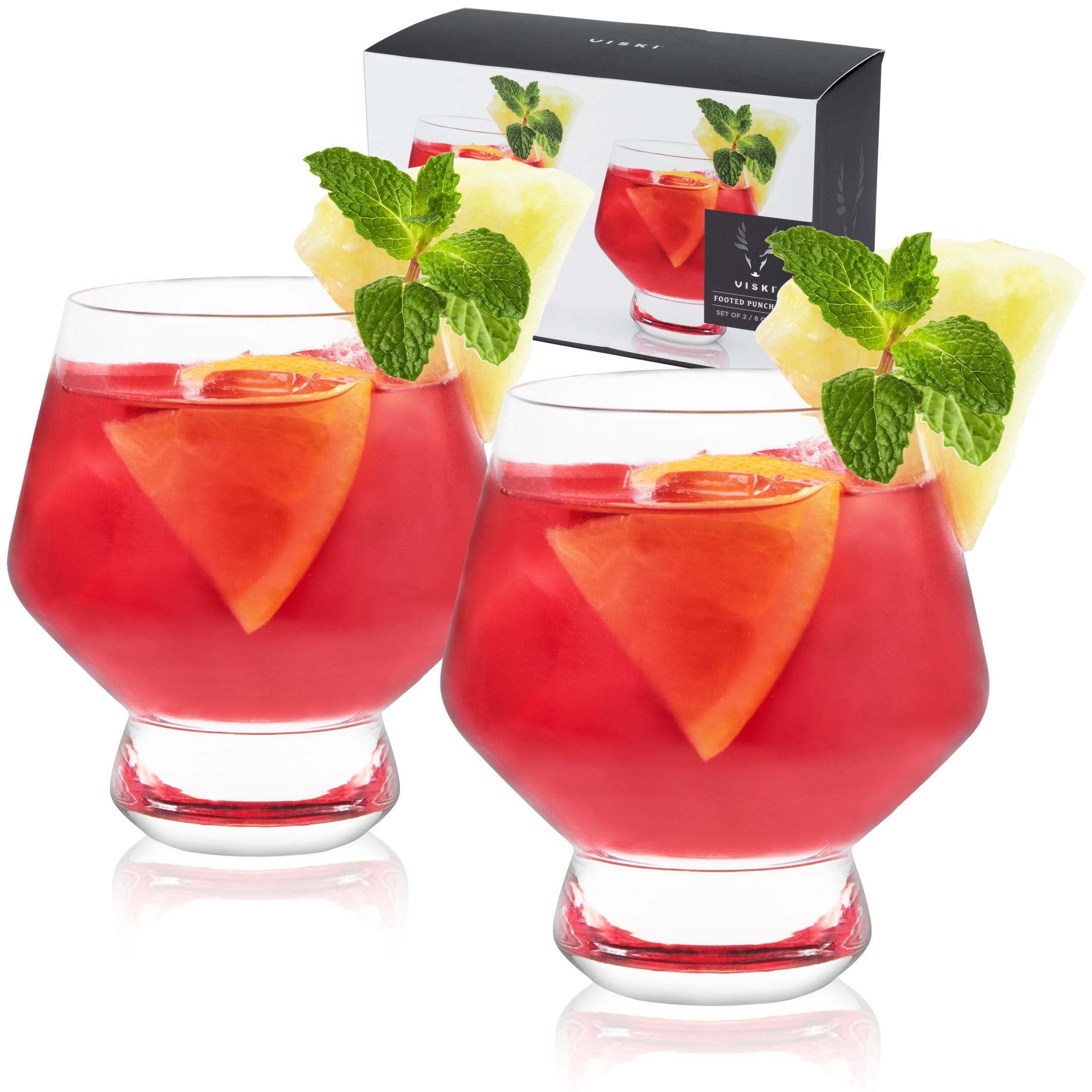 Viski Raye Footed Crystal Punch Cups - Stemless Punch Cocktail Glass ...