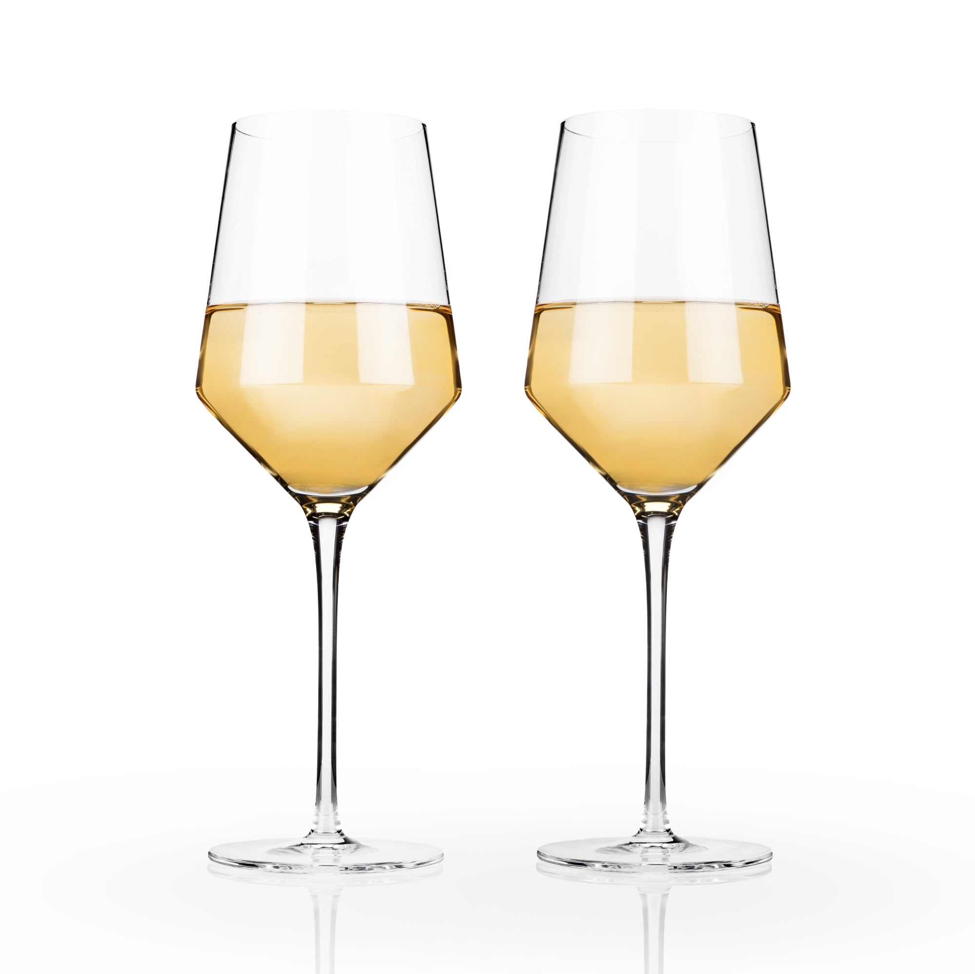 Viski Raye Modern Stemmed Angled Crystal Chardonnay Wine Glasses Set of ...