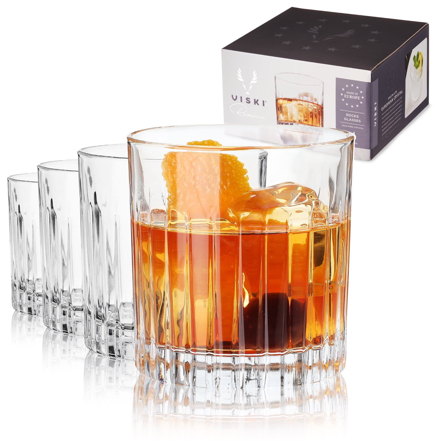 Viski Reserve Crystal Rocks Glasses Bourbon, Whiskey Glasses, 12oz Set ...