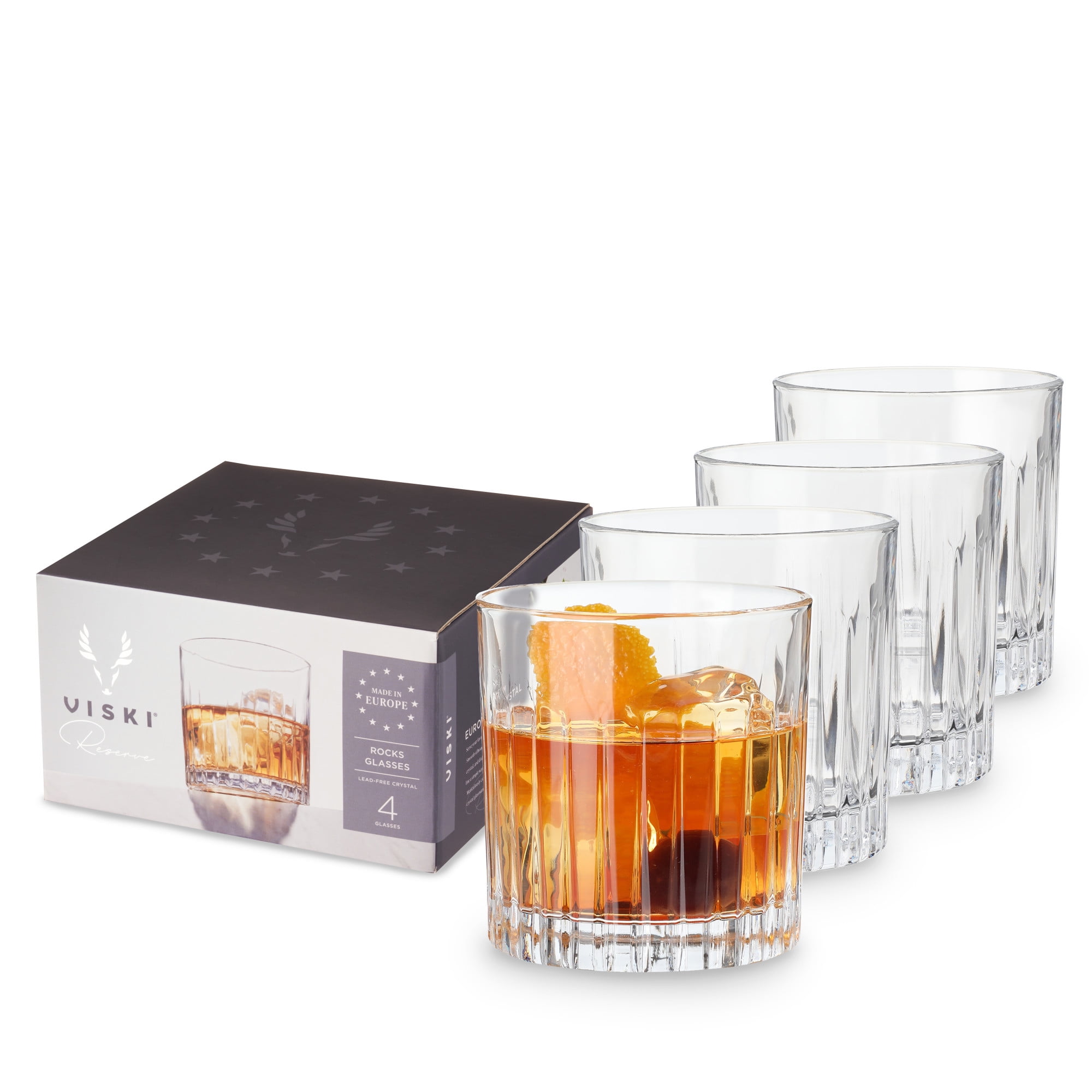 Viski Reserve Milo Crystal Rocks Glasses Old Fashioned Glass- European ...