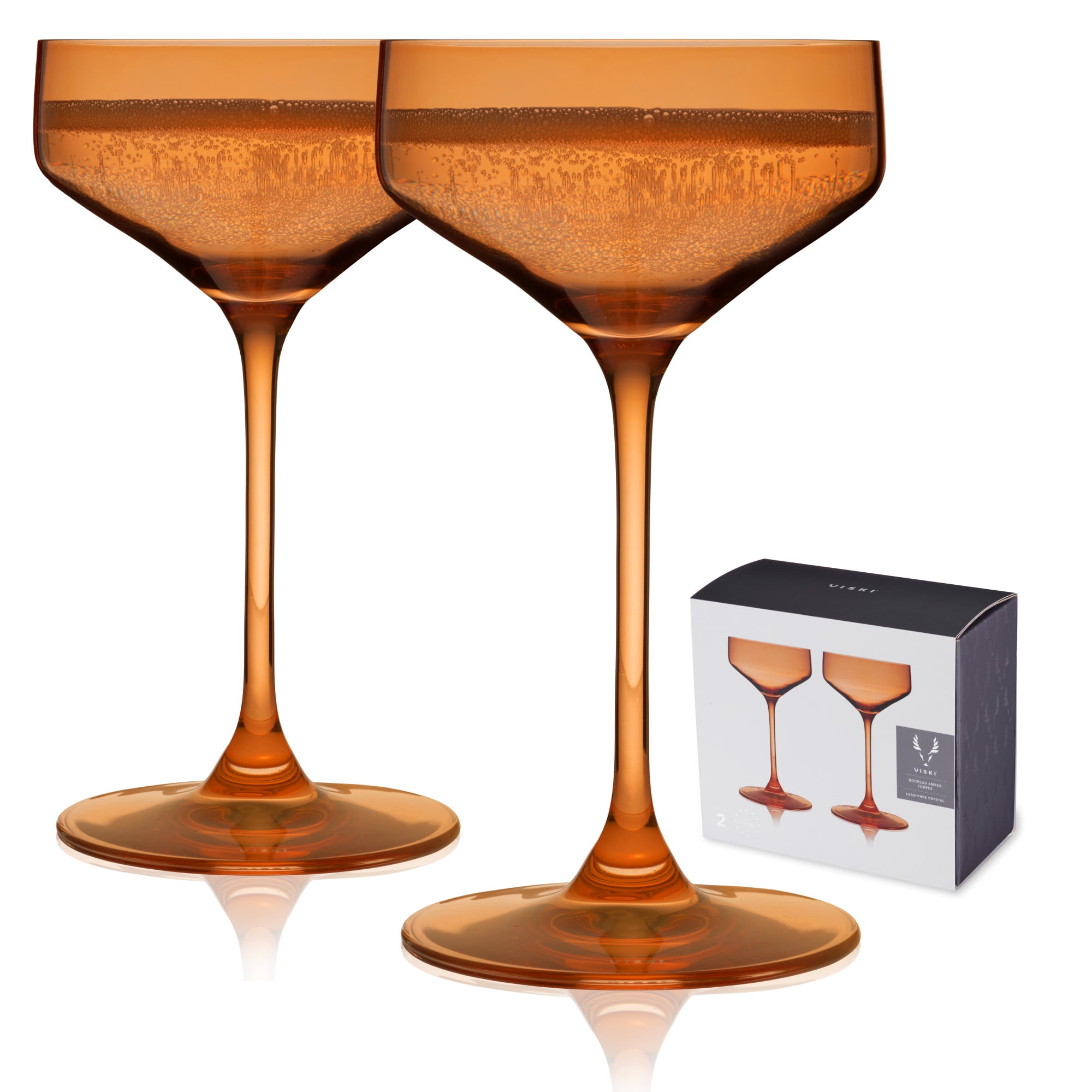 Viski Reserve Nouveau Amber Coupe Cocktail Glasses - Crystal Colored ...