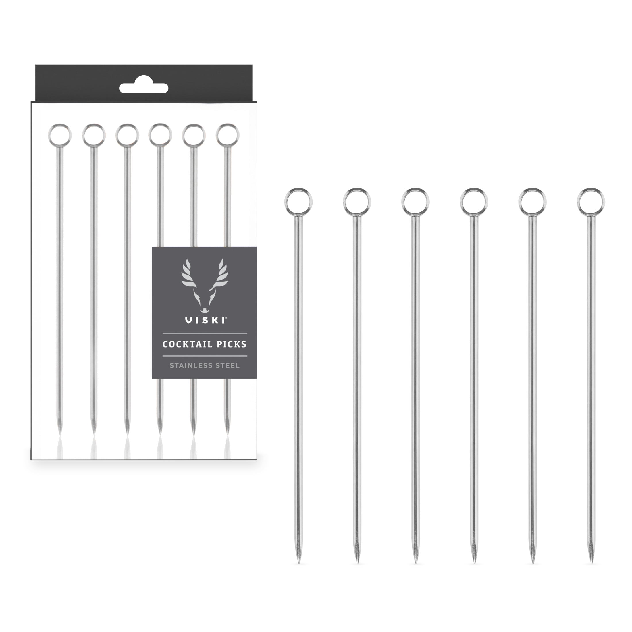 Viski Silver Cocktail Picks, Stainless Steel Drink Appetizer Picks Set ...