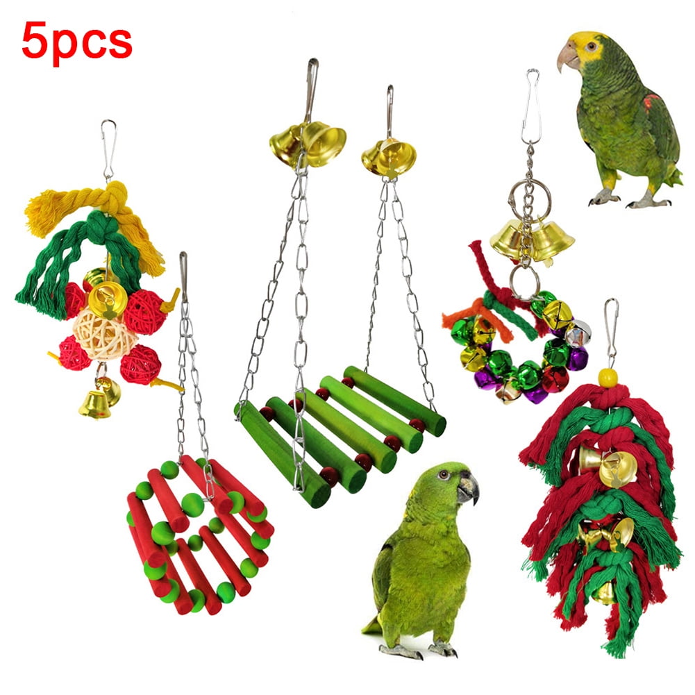 Visland 1/5Pcs Bird Toy, Hanging Swing Funny Parrot Rattan Ball Chew ...