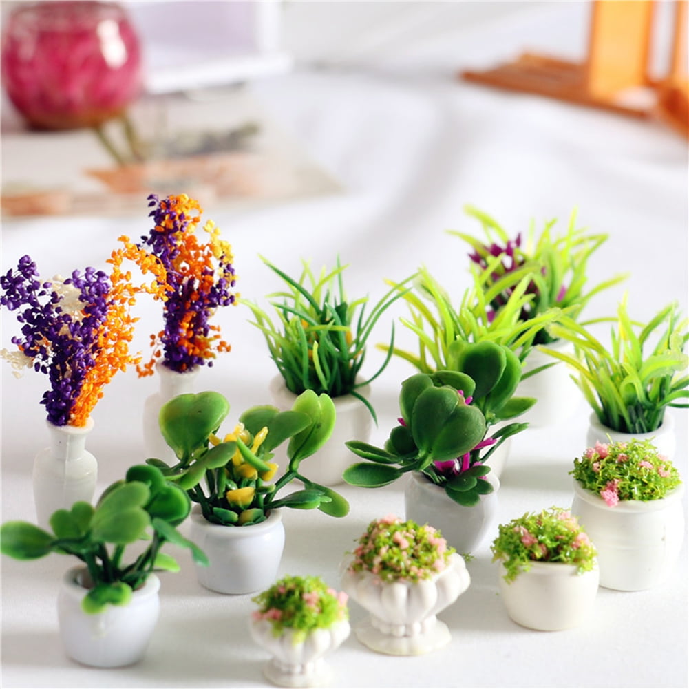 Visland 10PCS Doll House Miniature Mini Potted Plants Model Fairy ...