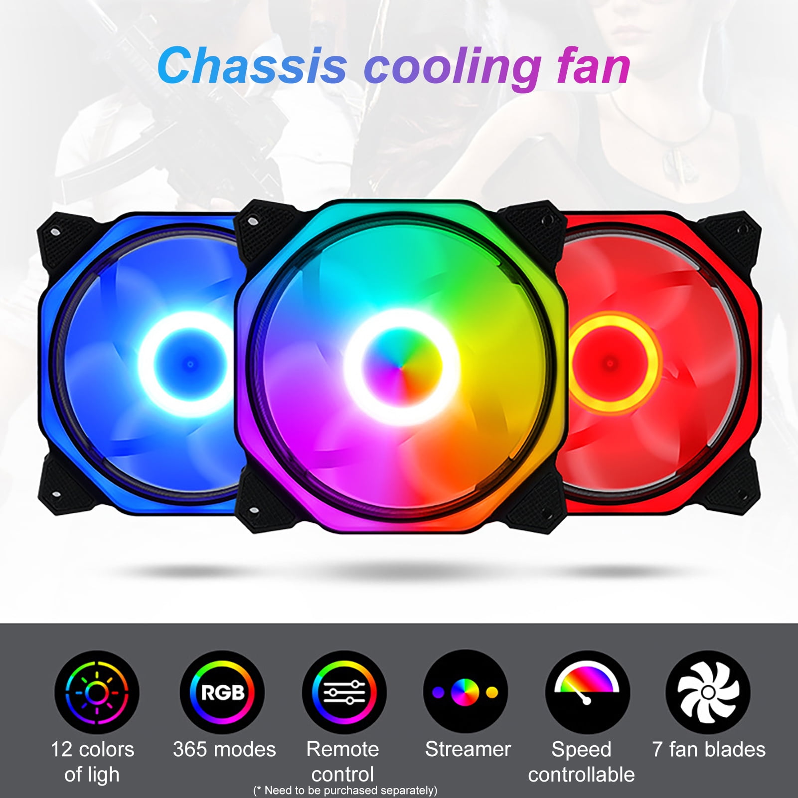 Visland 120mm Case Fan Portable LED Universal, - RGB Case Fans Low ...