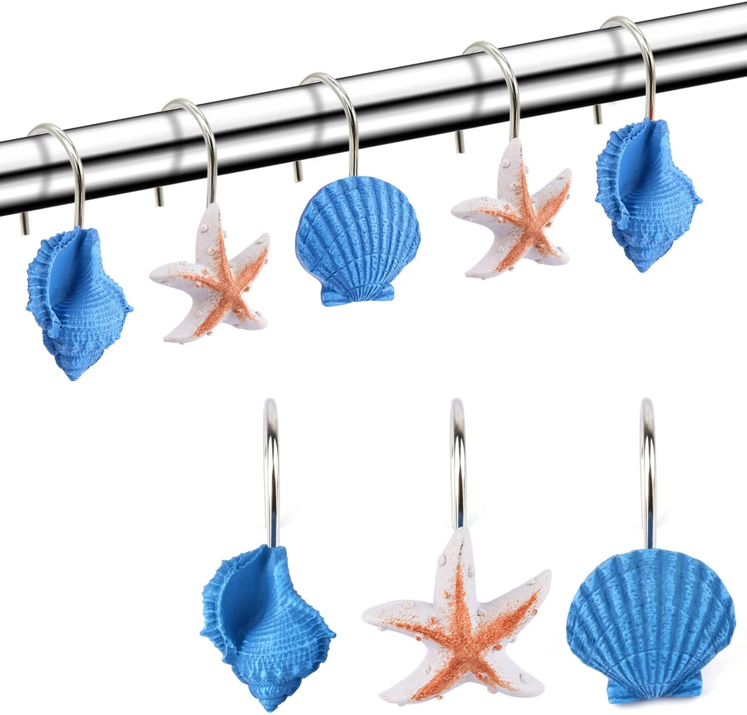 Visland 12PCS Starfish Seashell Conch Style Shower Curtain Hooks Rust ...