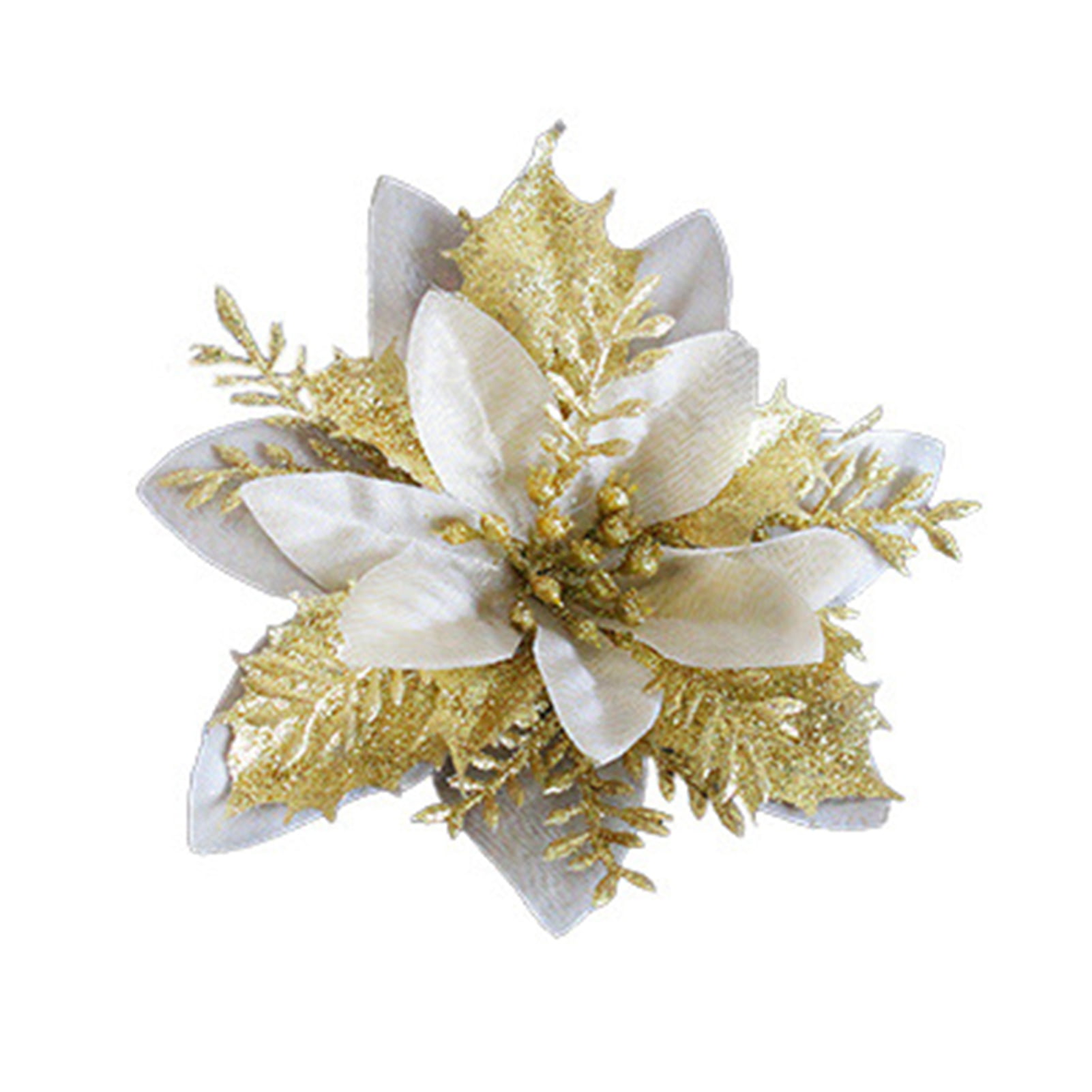 Visland 13cm / 5in Artificial Gold Red Poinsettia Flowers Decorations ...