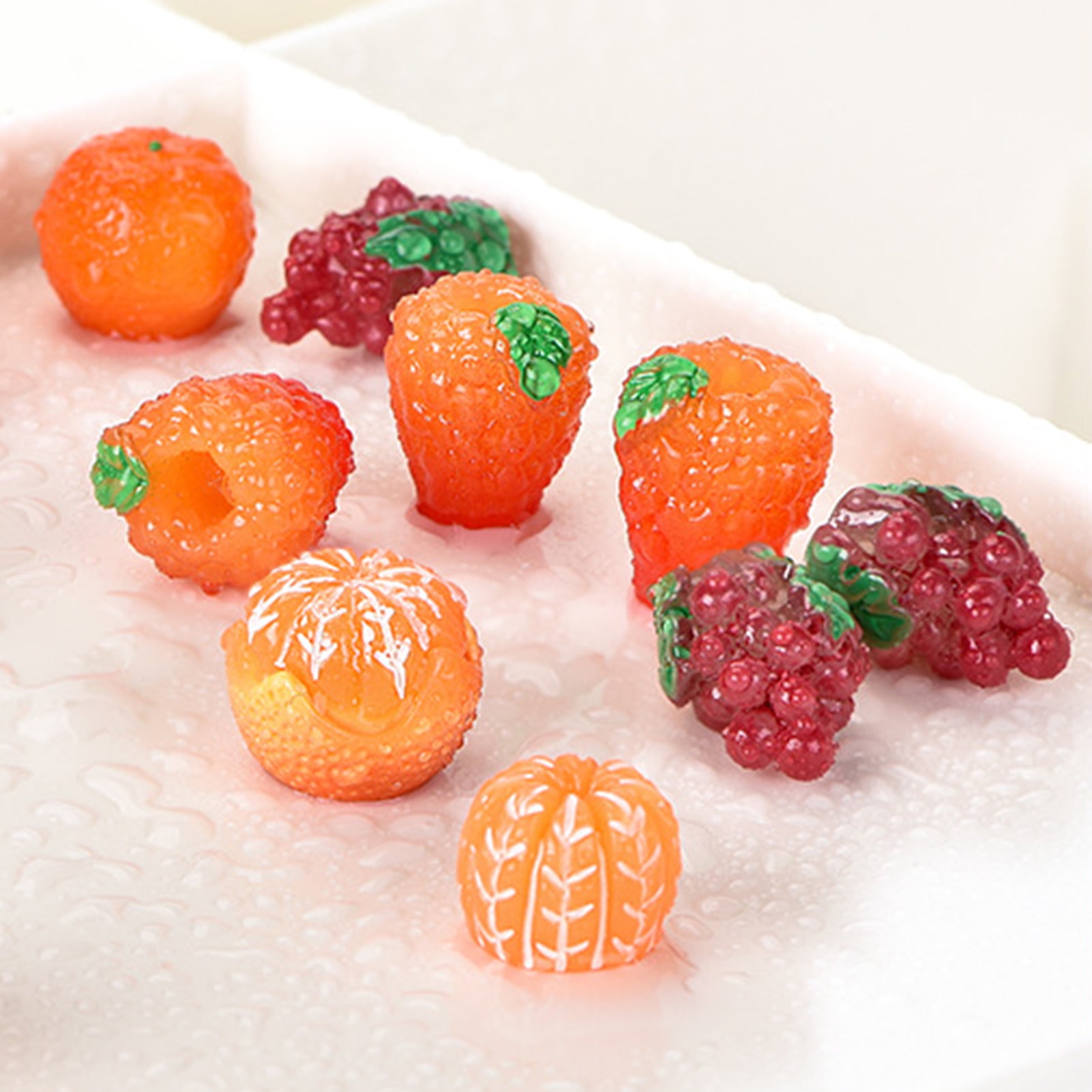 Visland 15PCS Simulation Fruit Figurines Resin Cabochon Fake Food ...