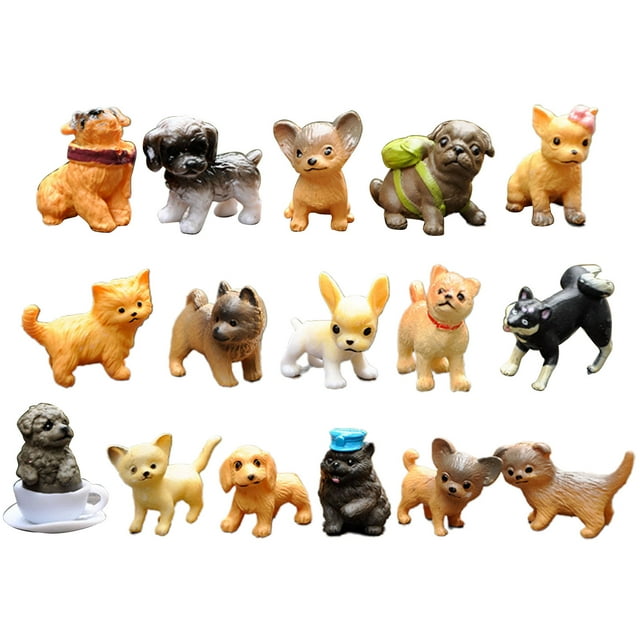 Visland 16Pcs/Set Mini Dog Figurines Toy Set, Realistic Detailed ...
